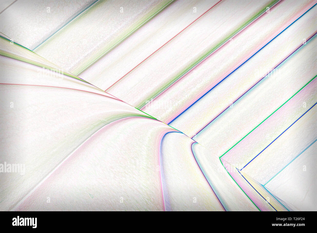 On a light background, multi-colored straight and curved lines form a ...