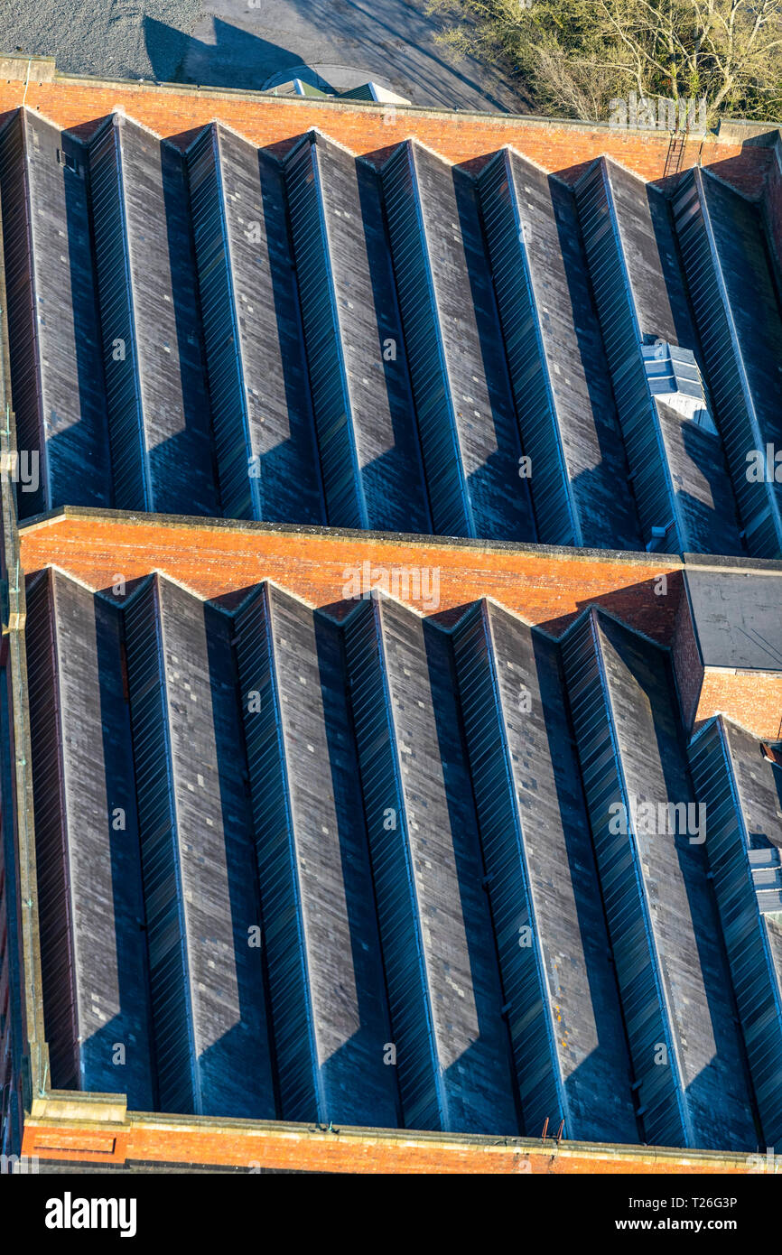 A Bond warehouse roof line. Bristol from the air Stock Photo - Alamy