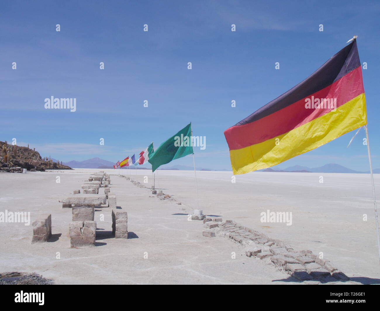 The incredible salt flat of Salar de Uyuni, on the andean altiplano of ...
