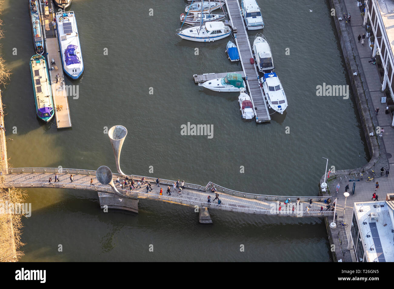 Pero's Bridge, a pedestrian bascule bridge, harbourside, Bristol UK ...