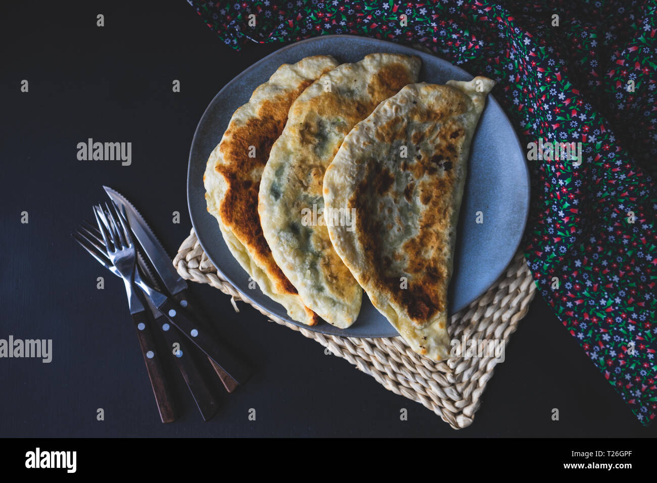 Traditional azerbaijan cuisine flat bread with herbs kutaby Stock Photo ...