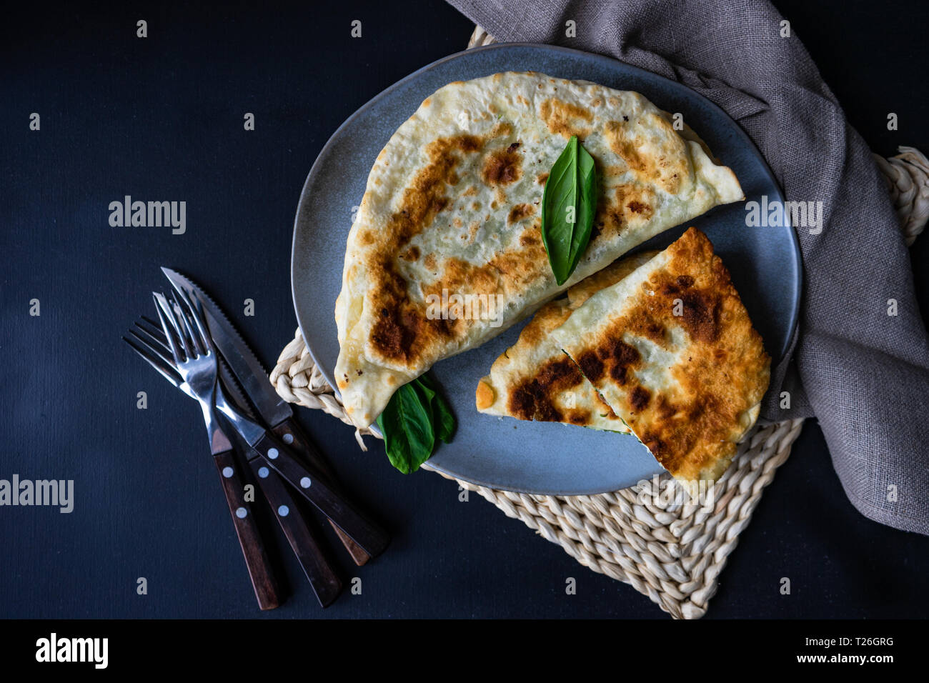 Traditional azerbaijan cuisine flat bread with herbs kutaby Stock Photo ...