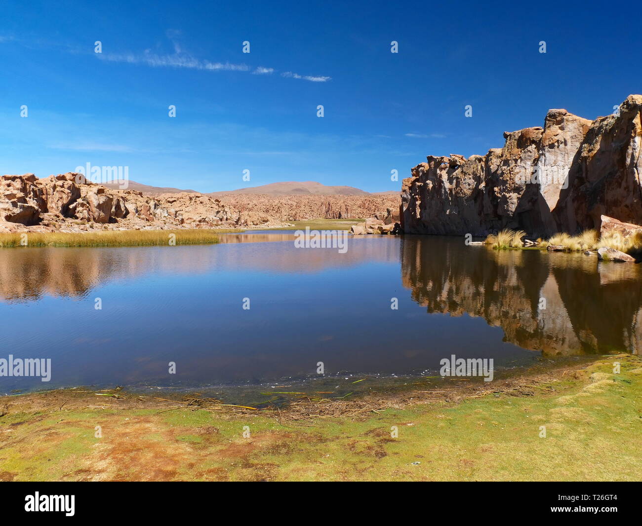 Laguna Escondida and rock formations. Andean altiplano of Bolivia ...