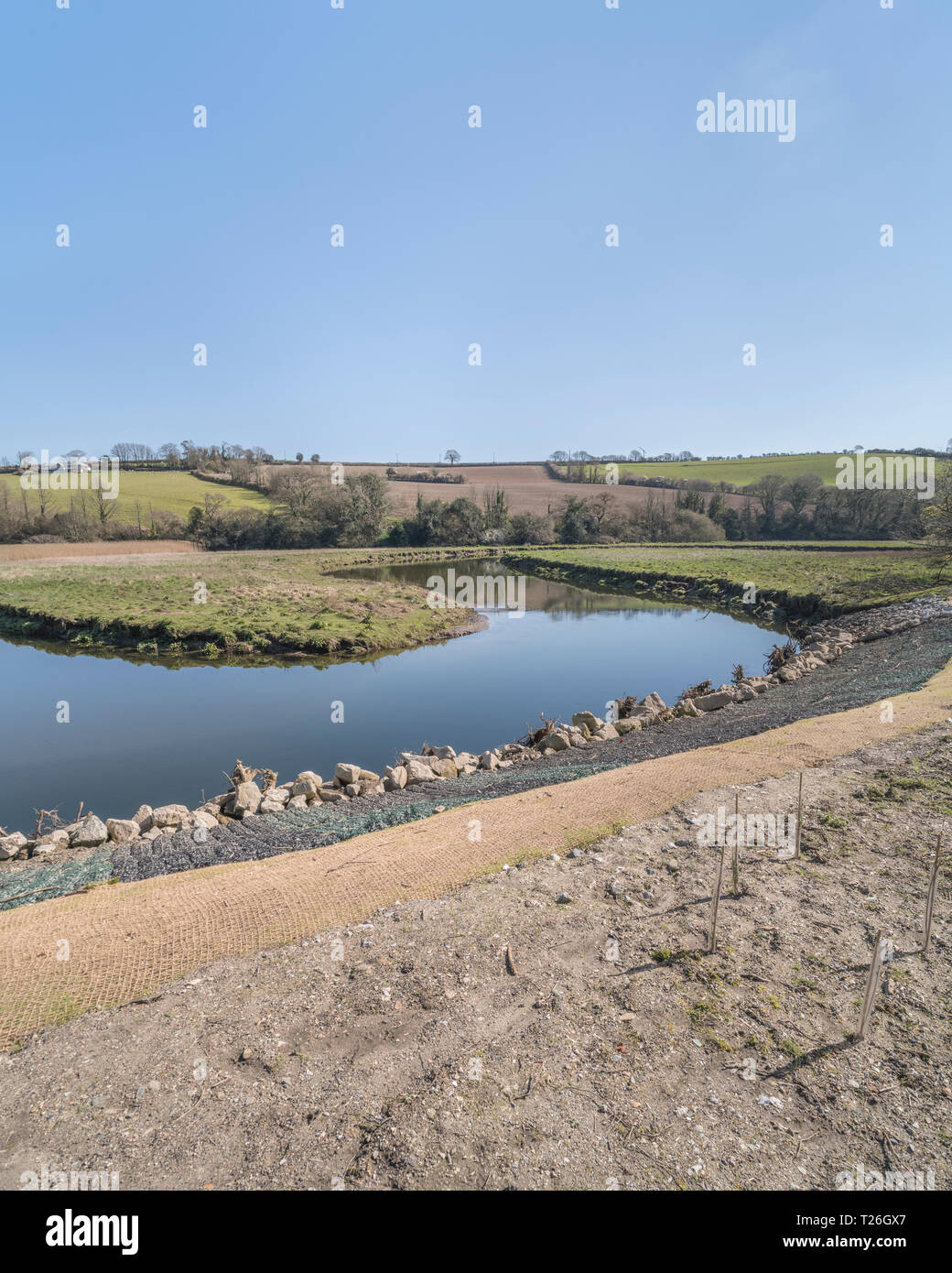 Water erosion control measures on River Fowey at Lostwithiel, Cornwall ...