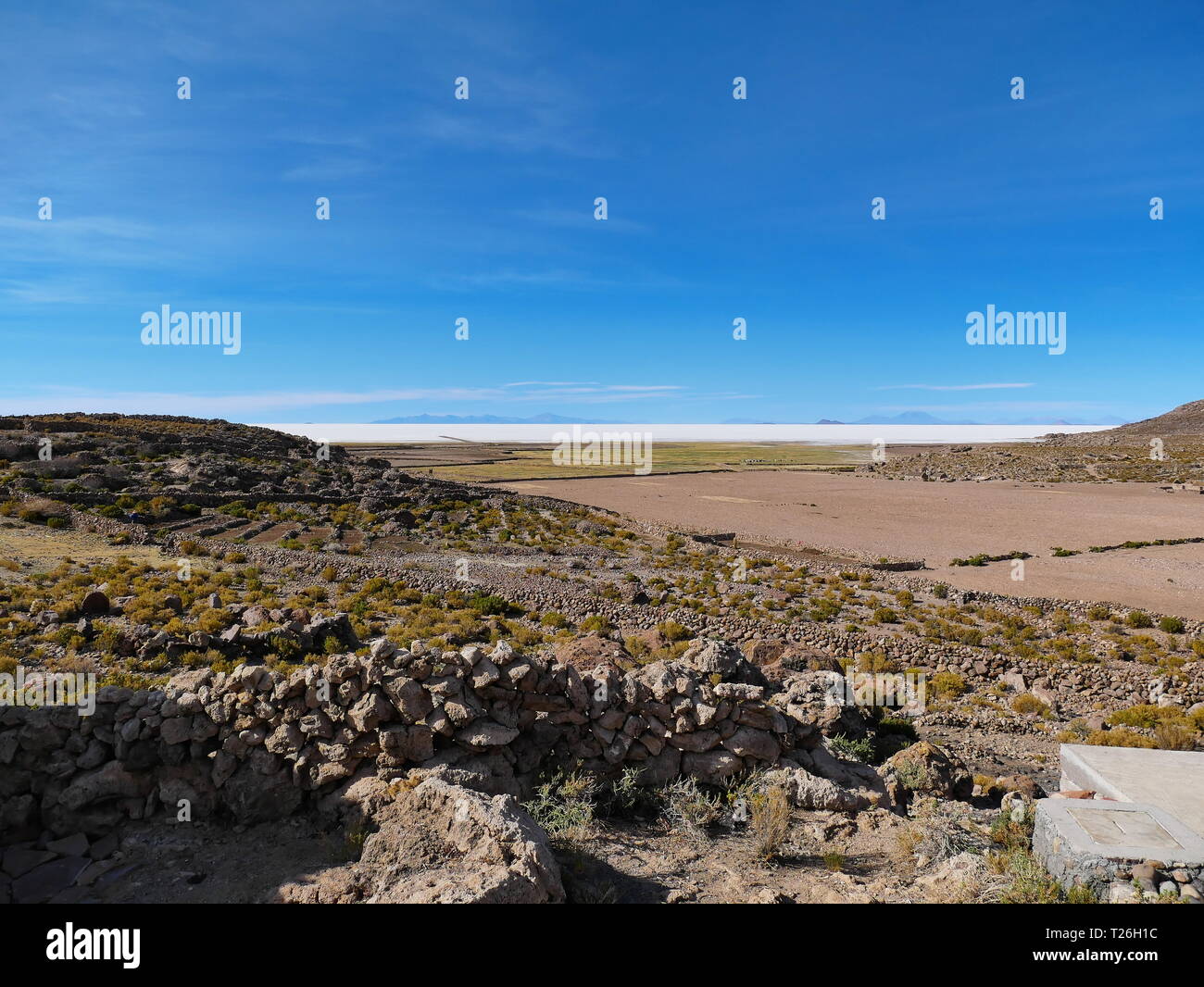 The incredible salt flat of Salar de Uyuni, on the andean altiplano of ...