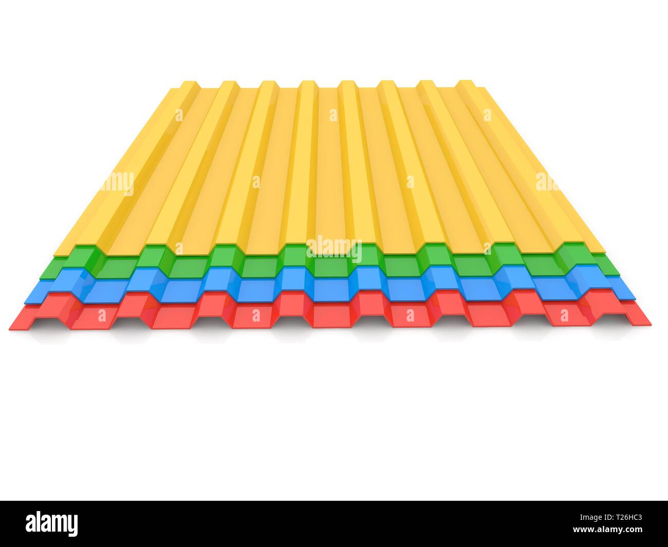 Colored steel profile panel sheets on a white background. 3d render ...