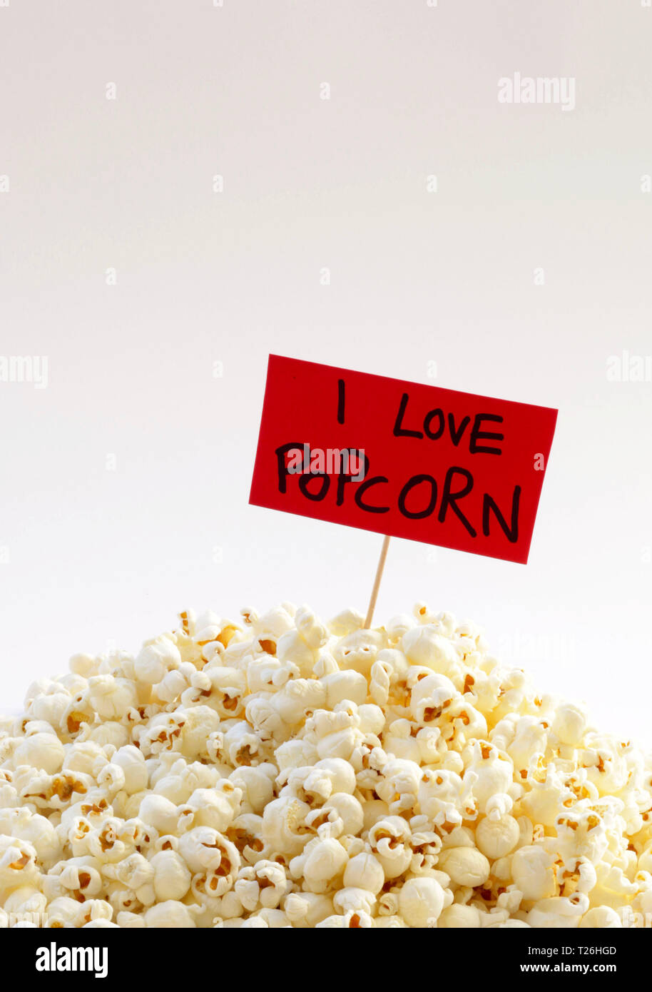 Popcorn with tag - I love popcorn isolated on white background Stock ...