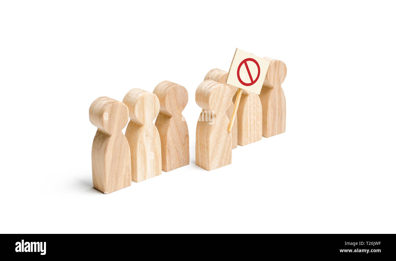 The person's figure comes out of the line with a sign. An angry mob of ...