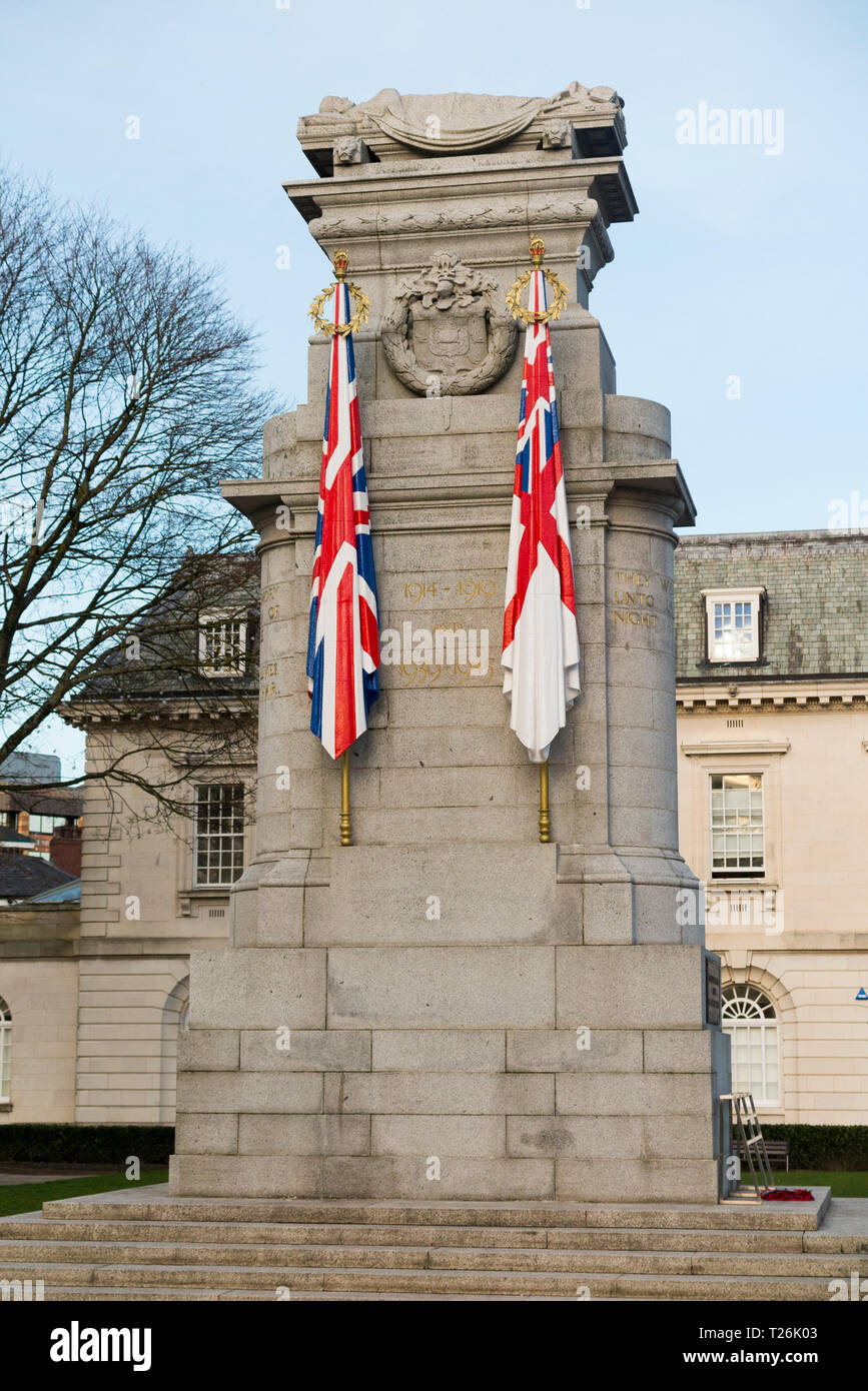 The Rochdale Cenotaph war memorial (with carved stone flags) designed ...