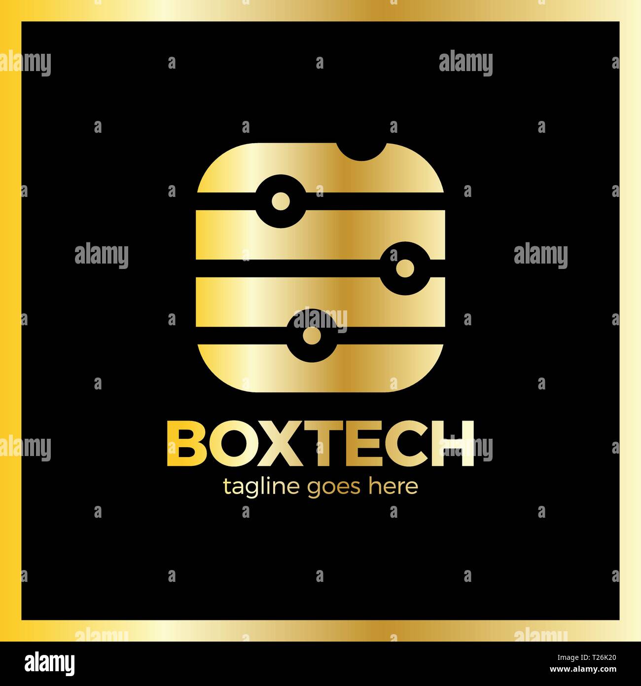 Box Tech Logo. Square media signal logotype. Luxury, royal metal gold ...