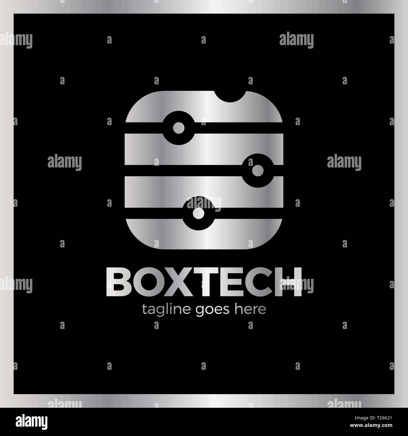 Box Tech Logo. Square media signal logotype. Luxury, royal metal silver ...
