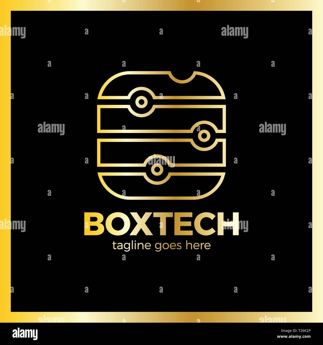 Box Tech Logo. Square media signal logotype. Luxury, royal metal gold ...