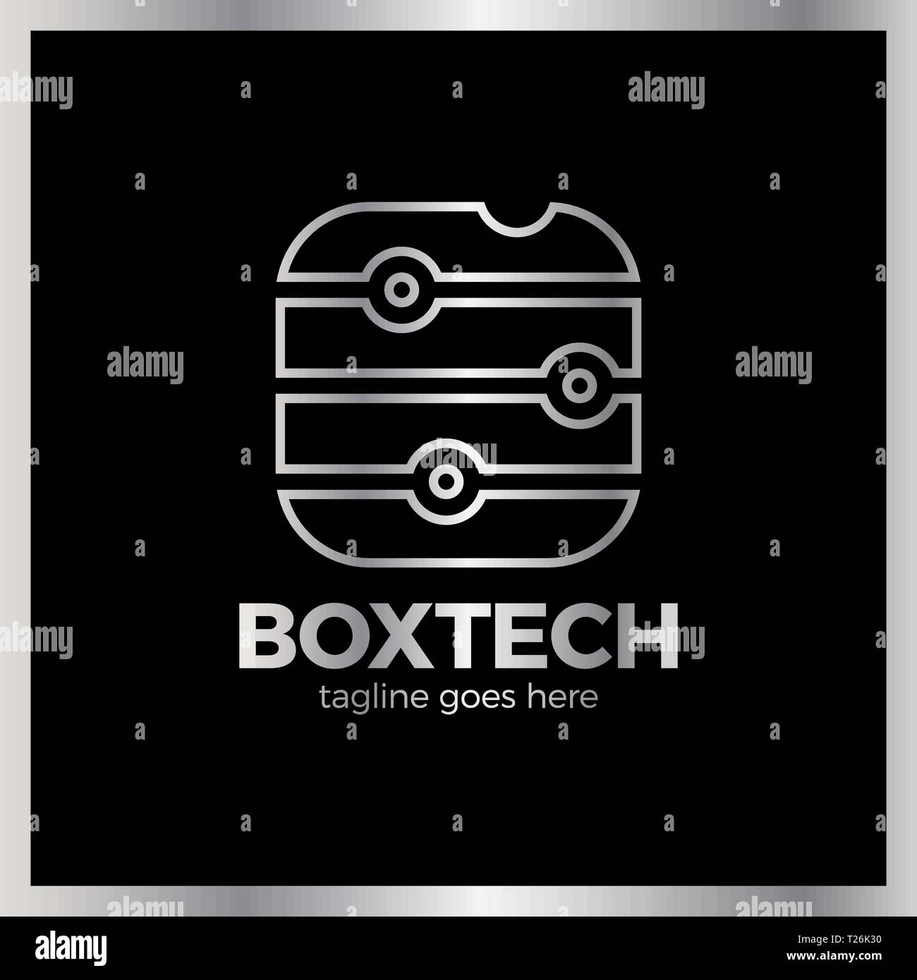 Box Tech Logo. Square media signal logotype. Luxury, royal metal silver ...