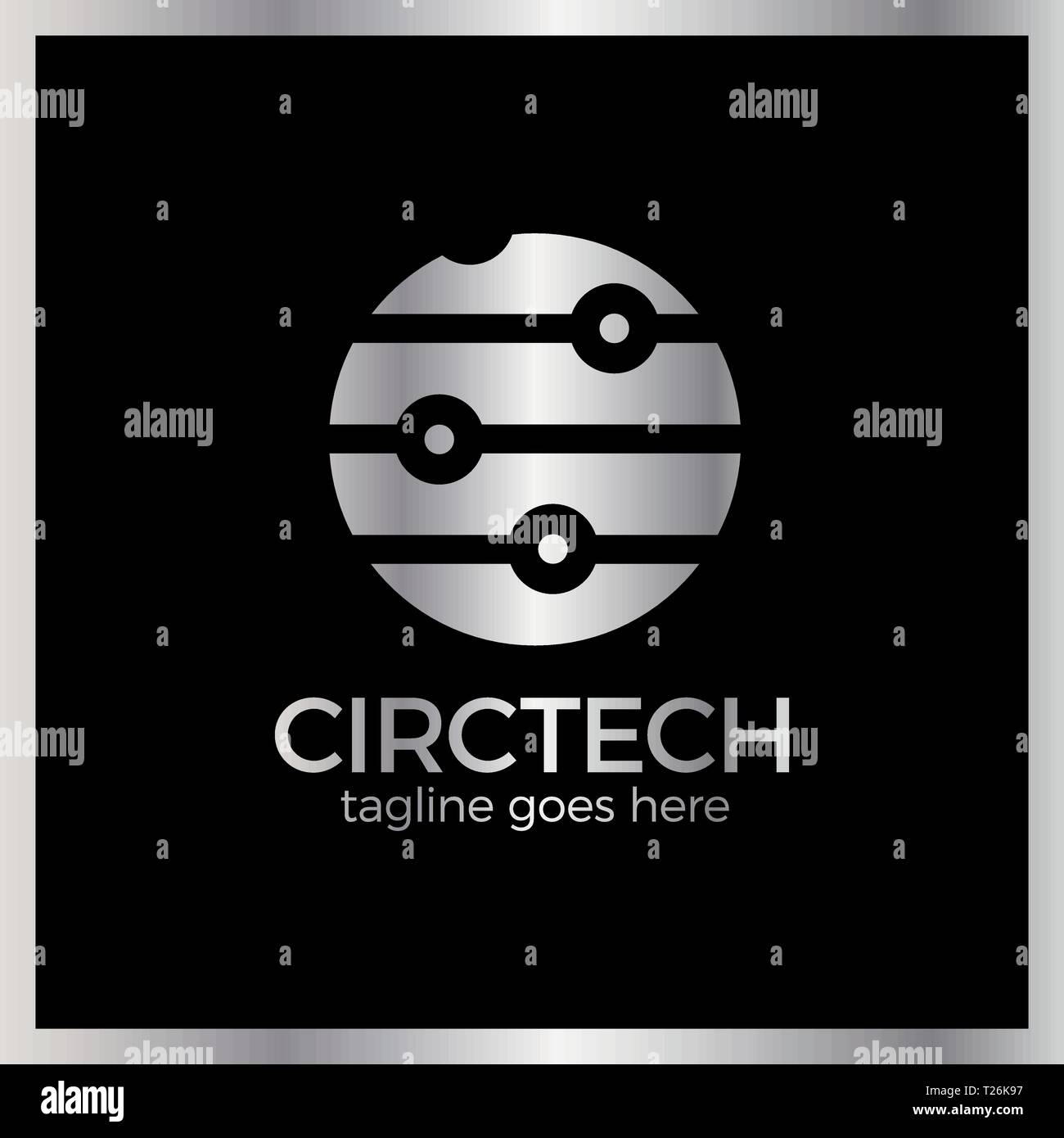 Circle Tech Logo. Signal line and dots. Luxury, royal silver metal ...