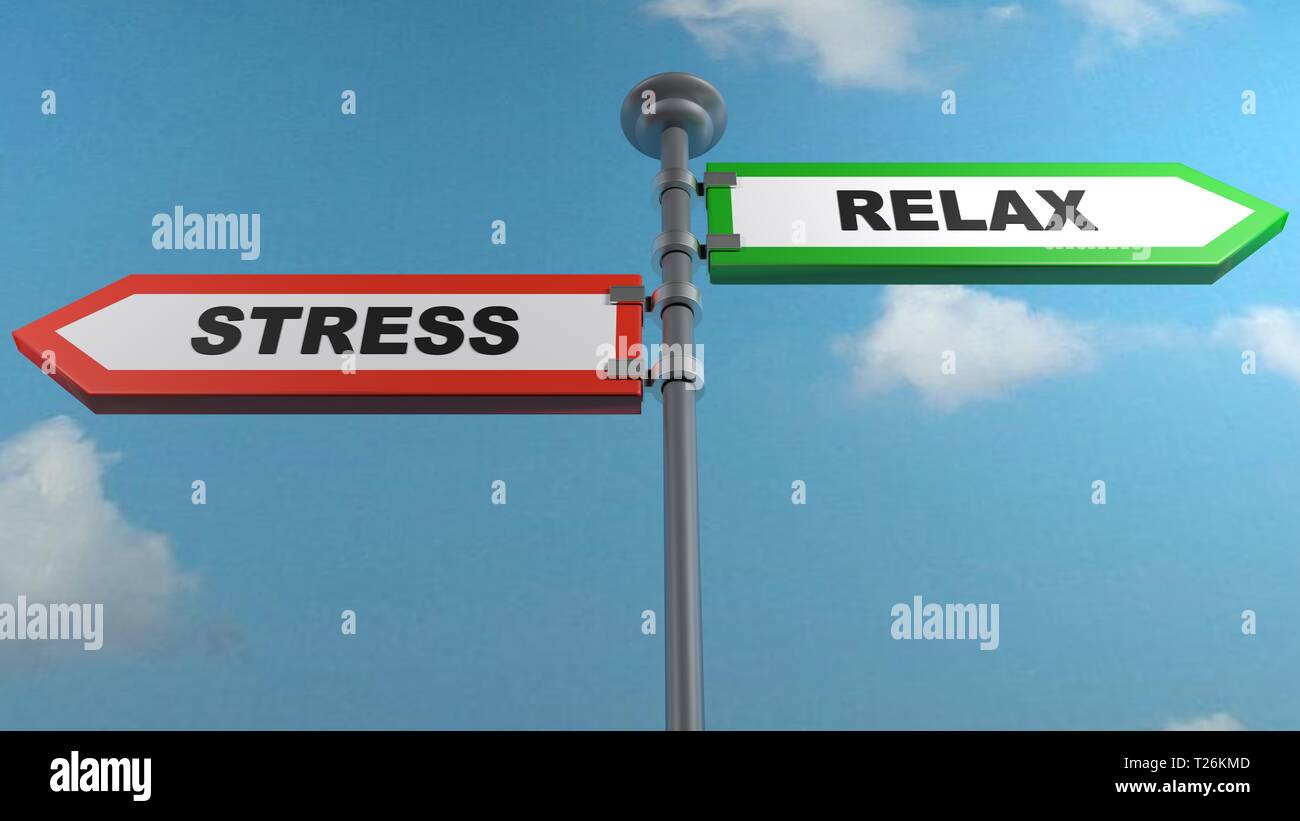 Stress - Relax street signs - 3D rendering illustration Stock Photo - Alamy