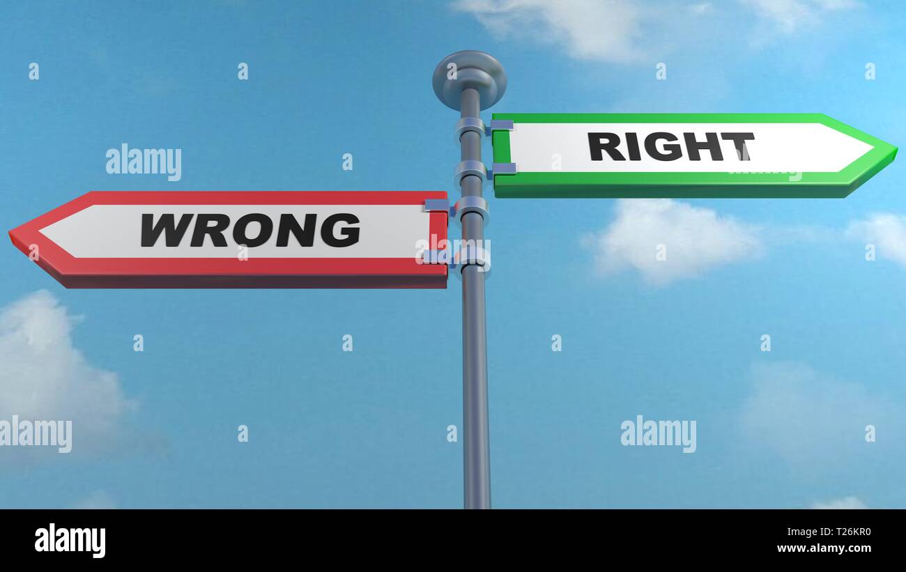 Wrong - Right street arrows - 3D rendering illustration Stock Photo - Alamy