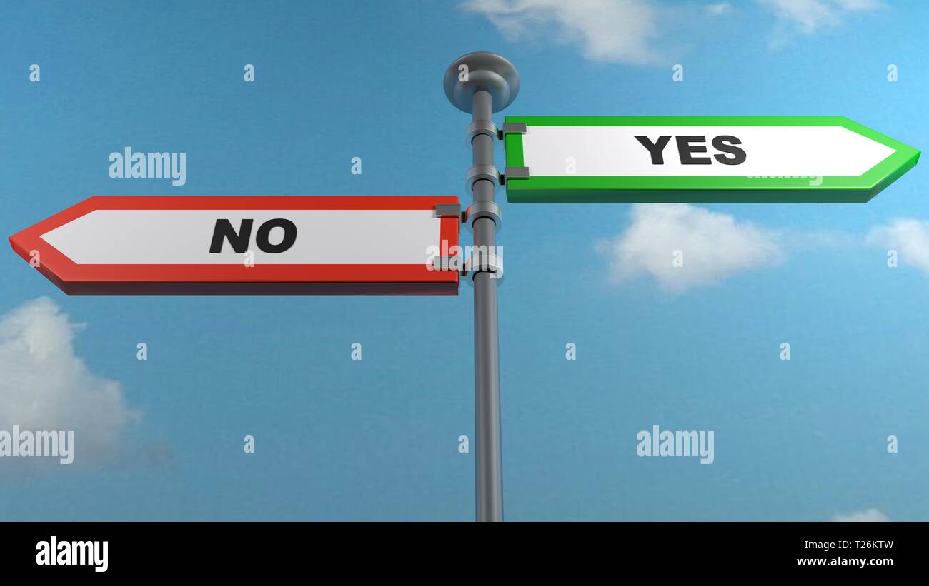 No - Yes arrow street signs concept - 3D rendering illustration Stock ...