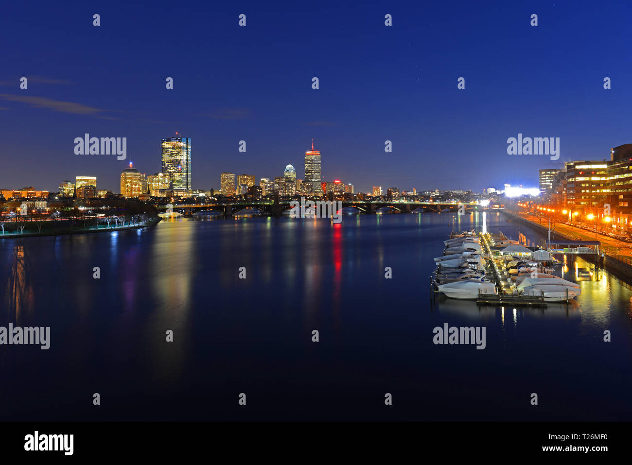 Boston Back Bay Skyline John Hancock Tower and Prudential Center night ...