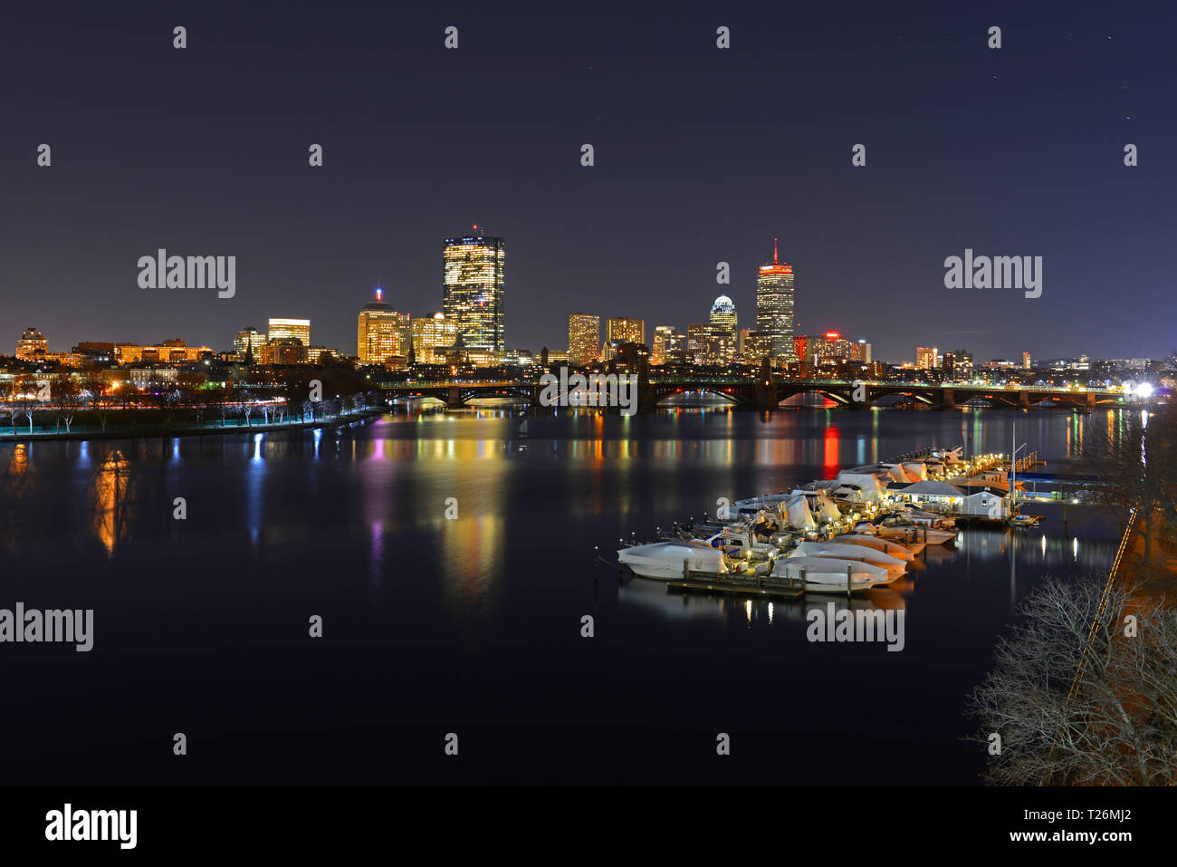 Boston Back Bay Skyline John Hancock Tower and Prudential Center night ...