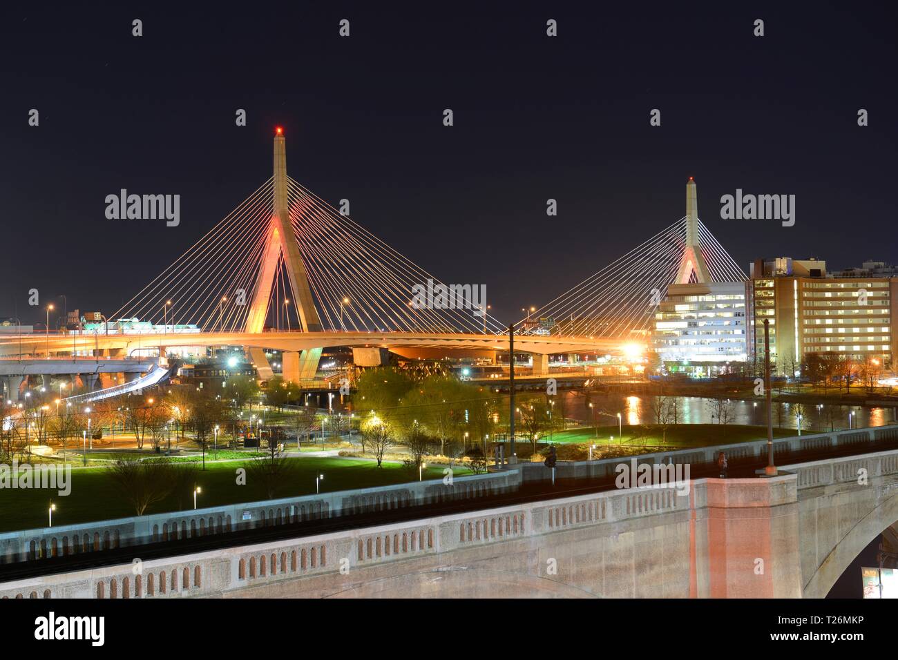 Boston Zakim Bunker Hill Bridge and Charles River Dam Bridge, Boston ...