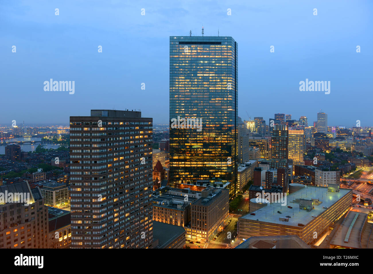 Boston John Hancock Tower and Back Bay Skyline at night, Boston ...
