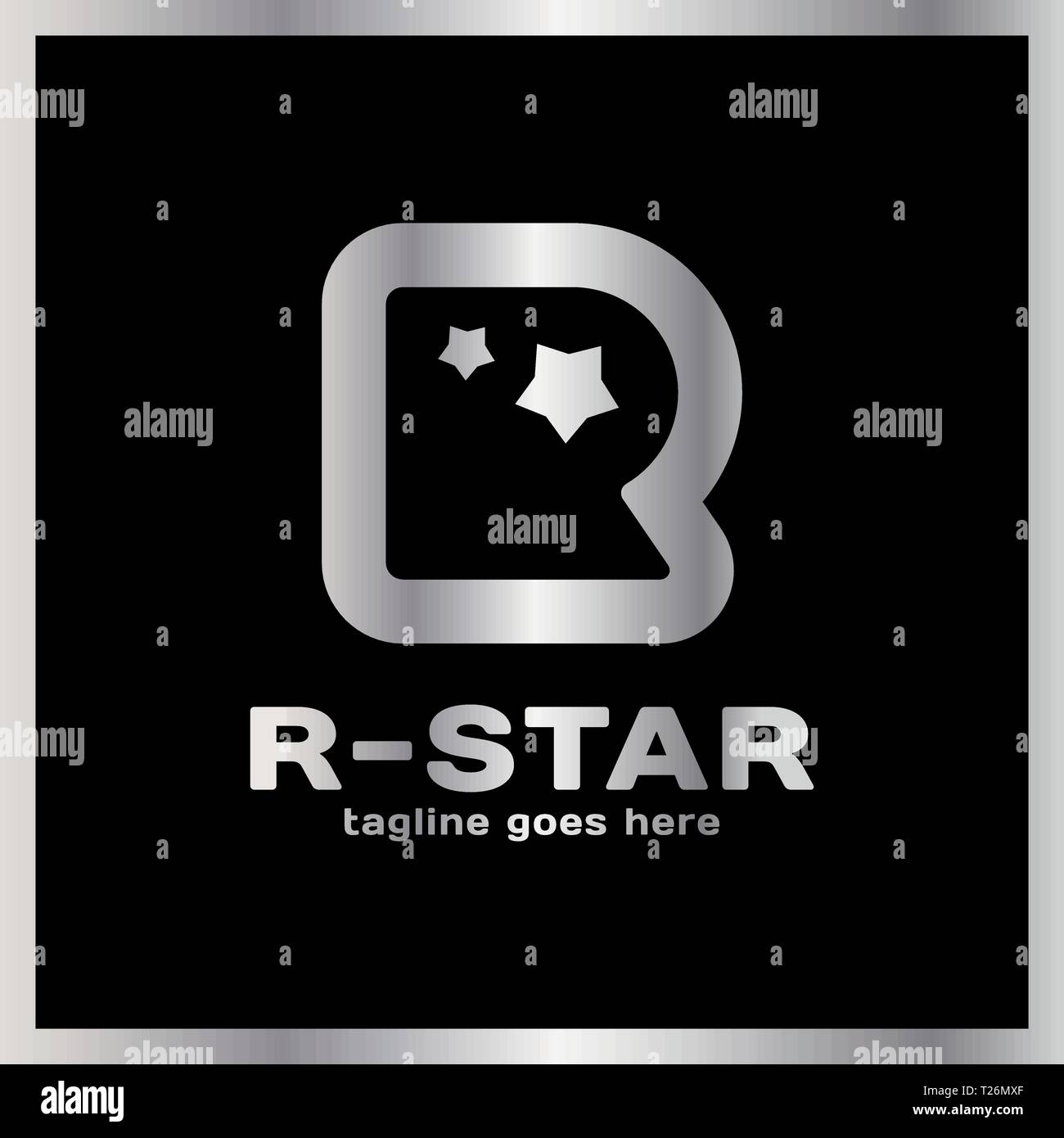 Round Letter R Two Star Logo. Luxury, royal metal silver Stock Vector ...