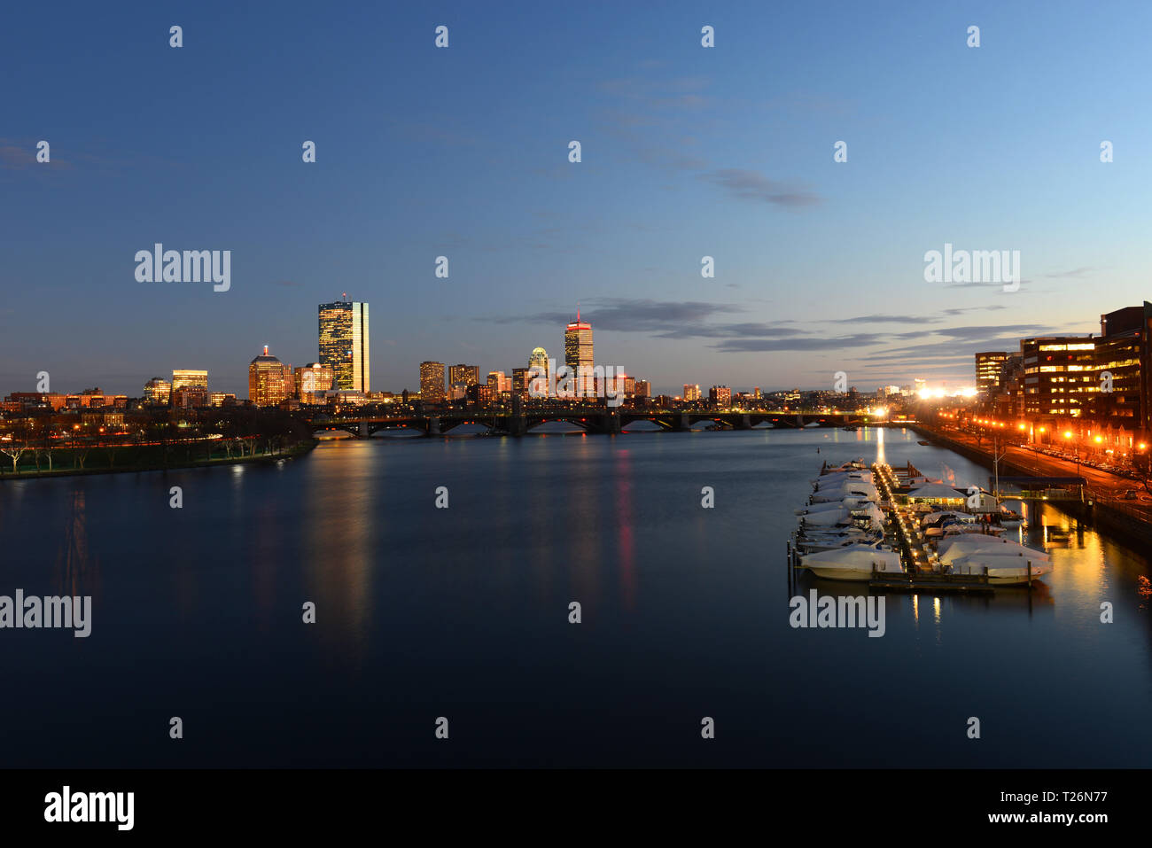 Boston Back Bay Skyline John Hancock Tower and Prudential Center night ...