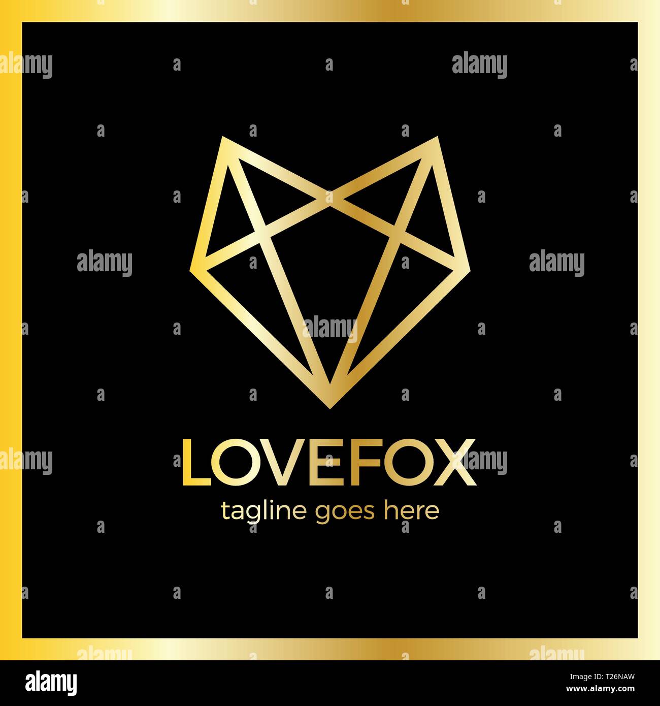 Love Fox Head Logo. Line Fox Heart. Luxury, royal metal gold Stock ...
