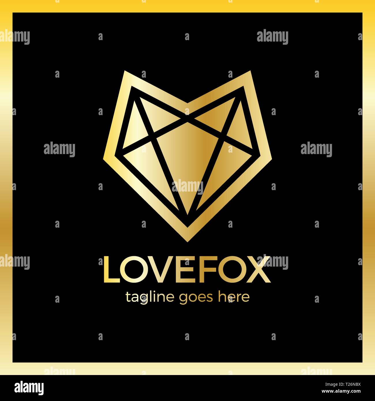 Love Fox Head Logo. Line Fox Heart. Luxury, royal metal gold Stock ...