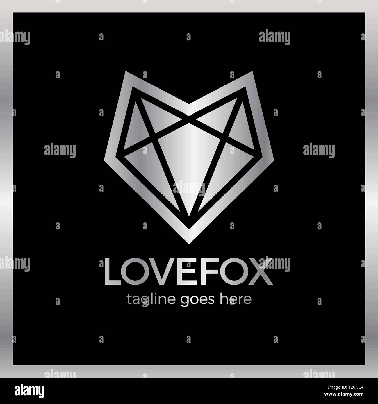 Love Fox Head Logo. Line Fox Heart. Luxury, royal metal silver Stock ...