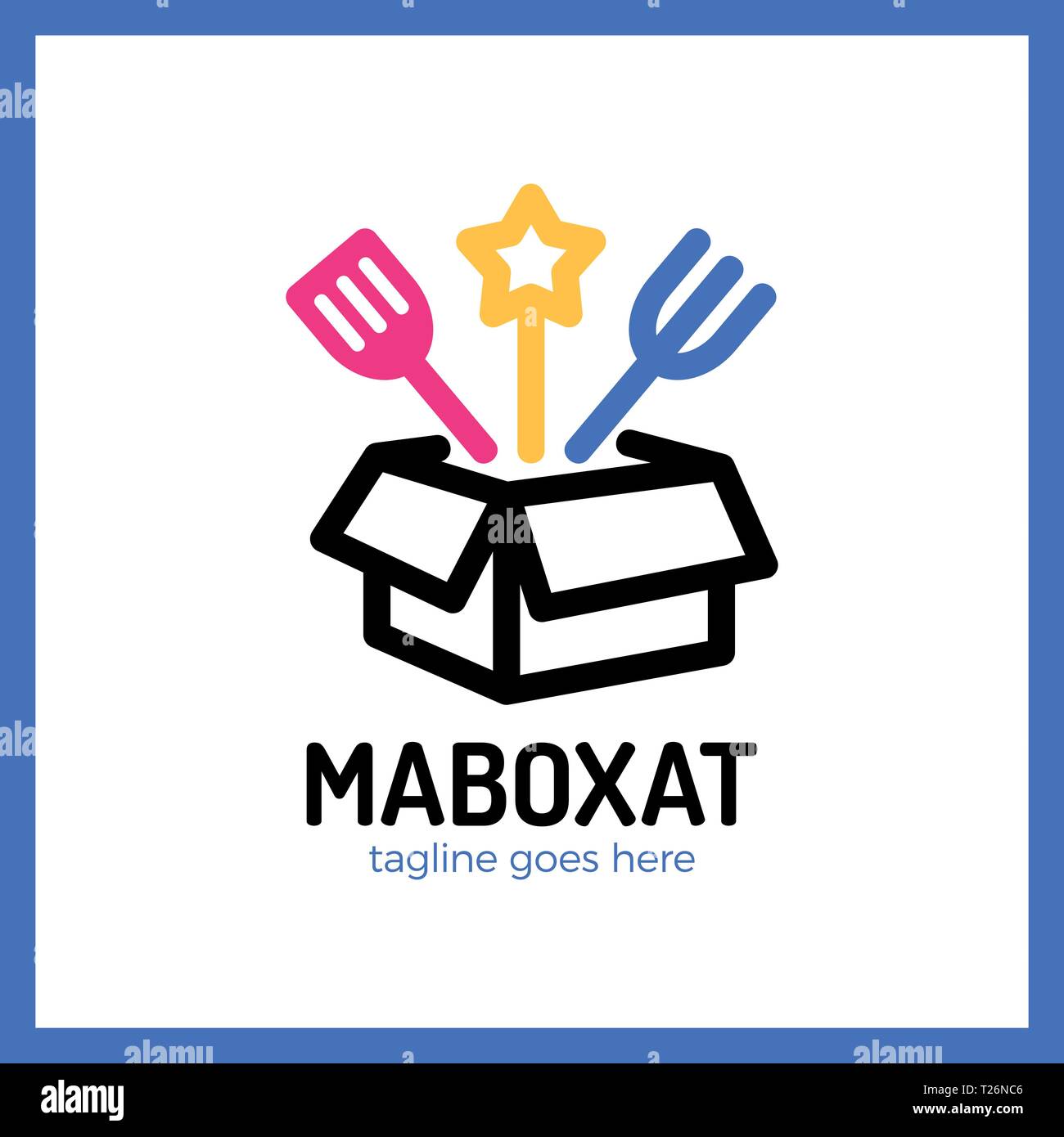 Magic Food Box Logo. Line surprise eat logotype Stock Vector Image ...
