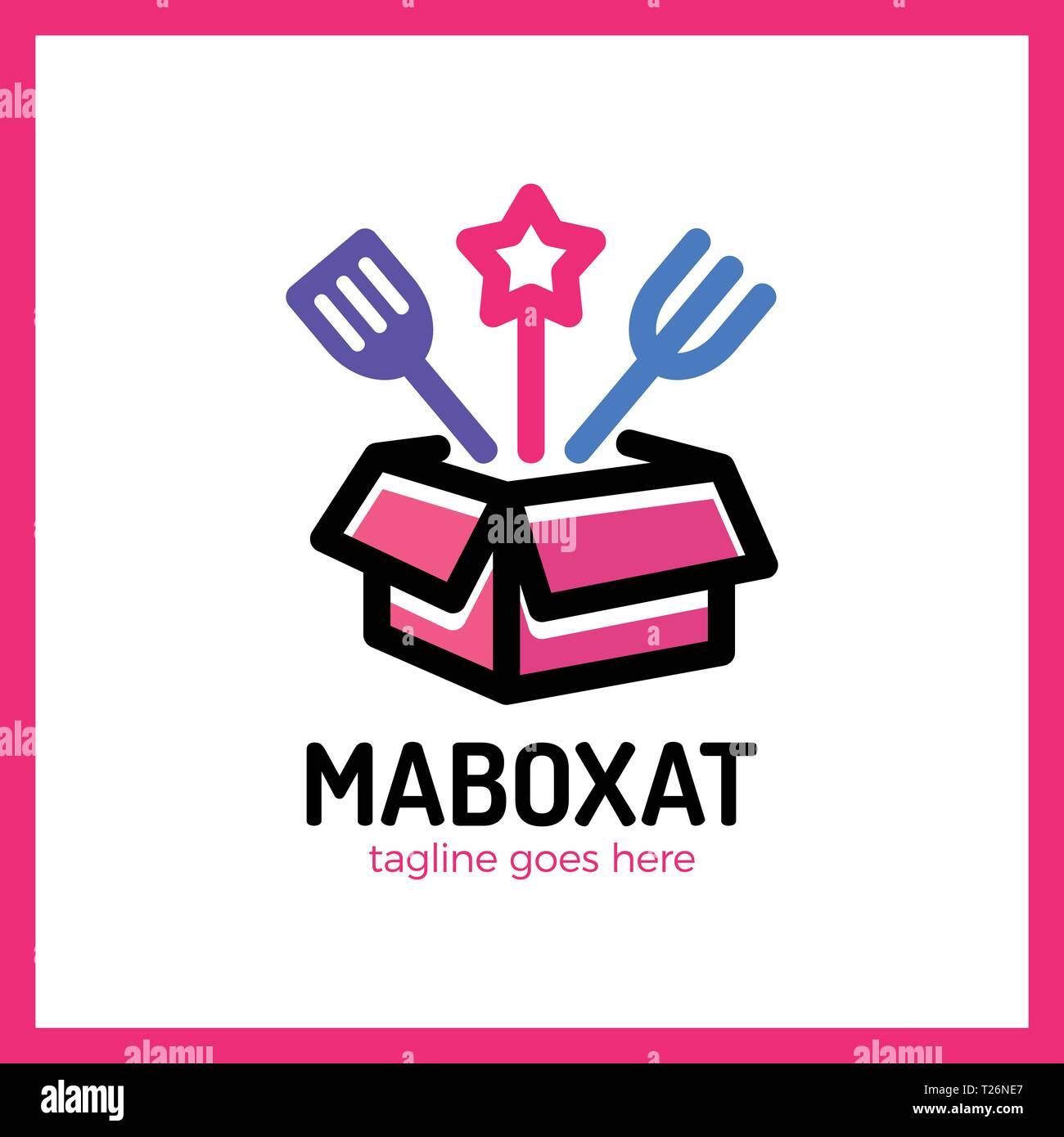 Magic Food Box Logo. Line surprise eat logotype Stock Vector Image ...