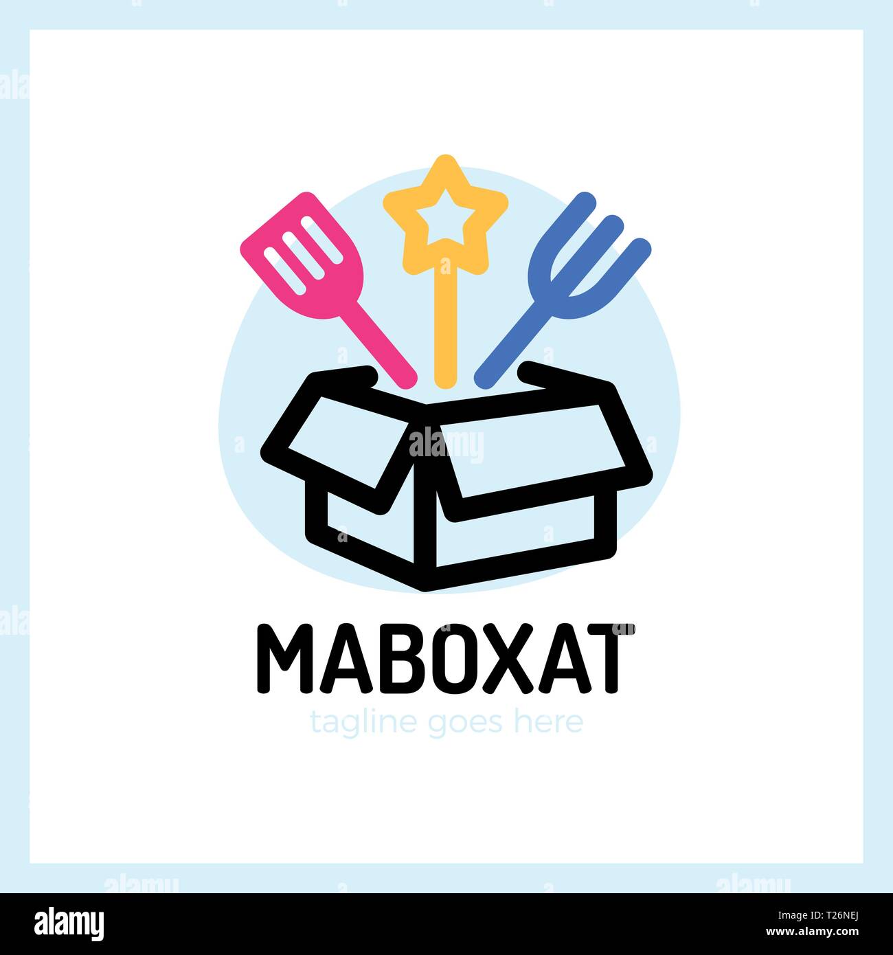 Magic Food Box Logo. Line surprise eat logotype Stock Vector Image ...