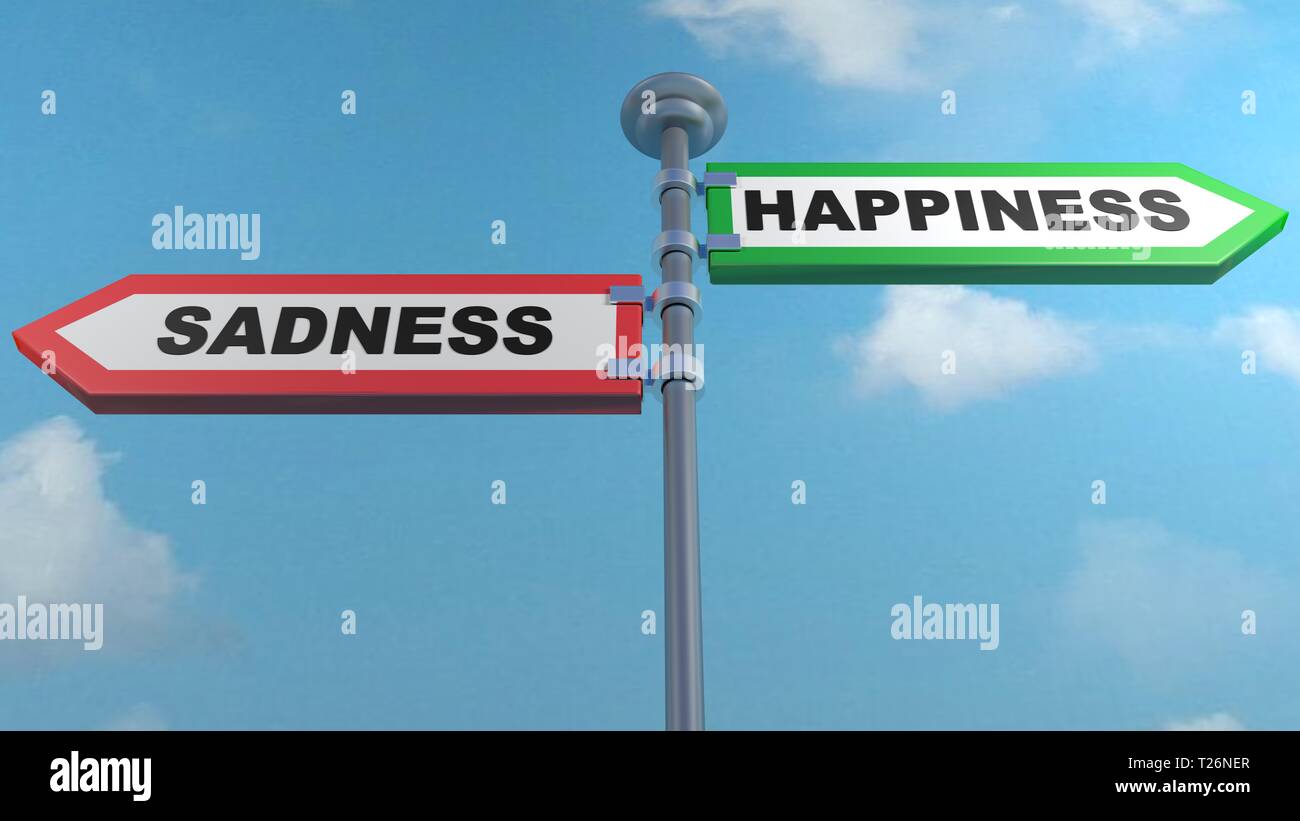 Sadness and Happiness opposite direction road signs - 3D rendering ...