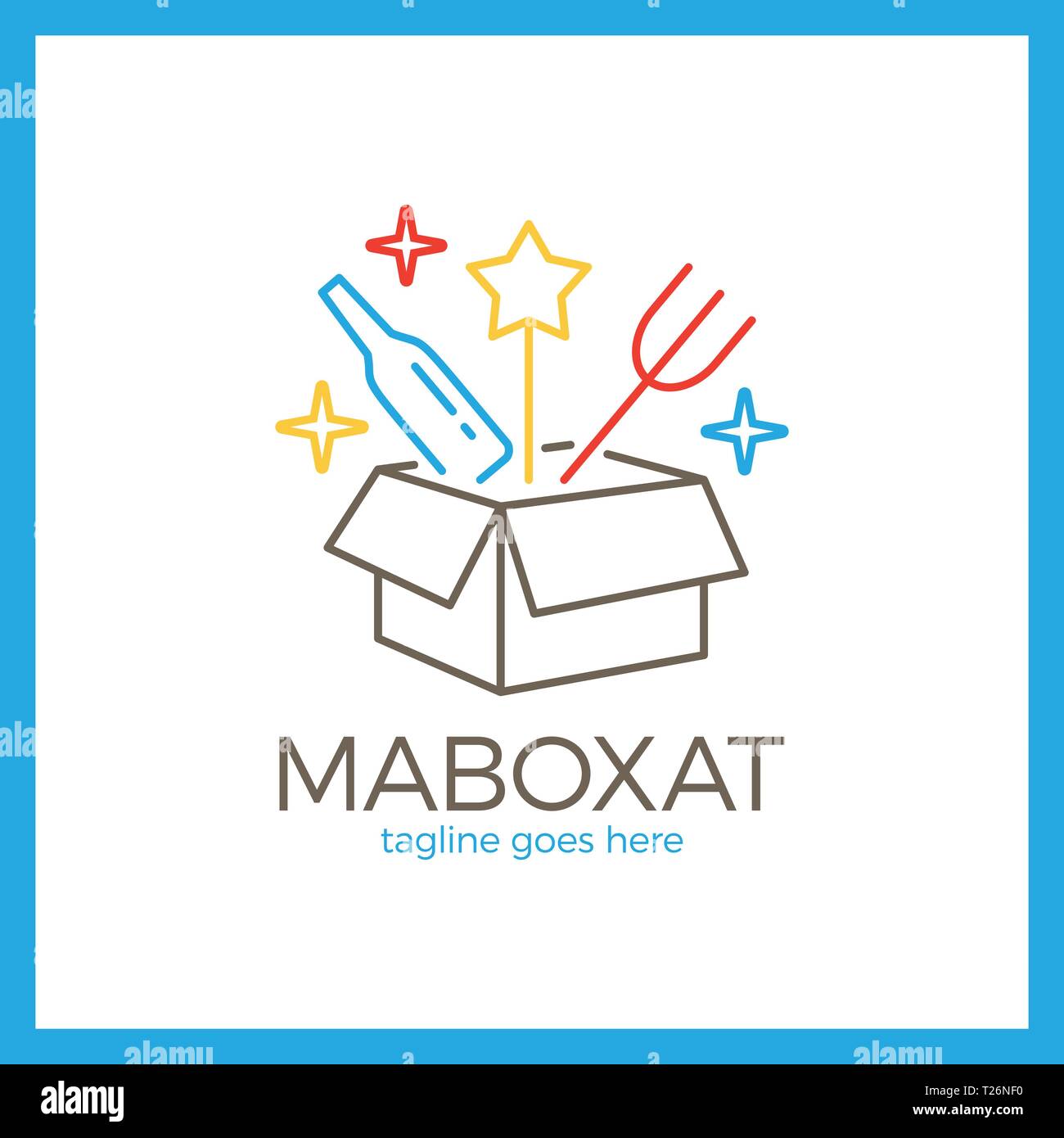 Magic Food Box Logo. Line surprise eat logotype Stock Vector Image ...