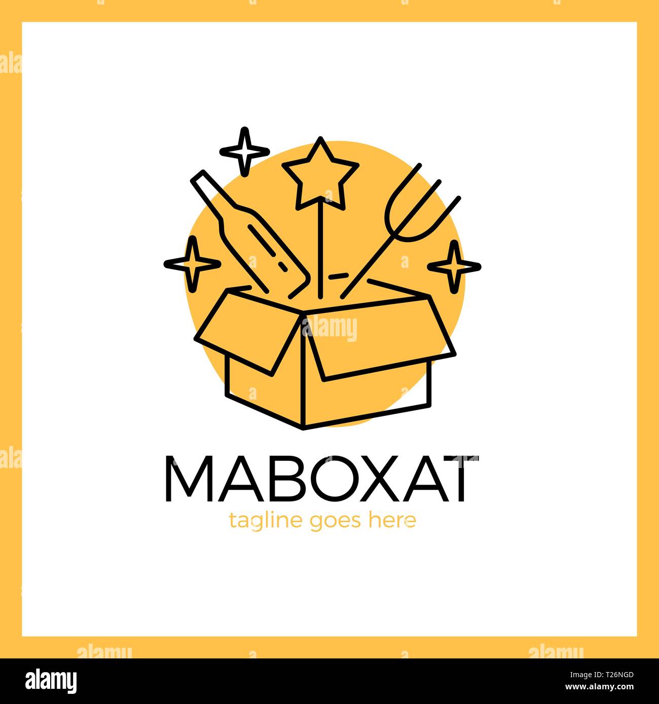 Magic Food Box Logo. Line surprise eat logotype Stock Vector Image ...