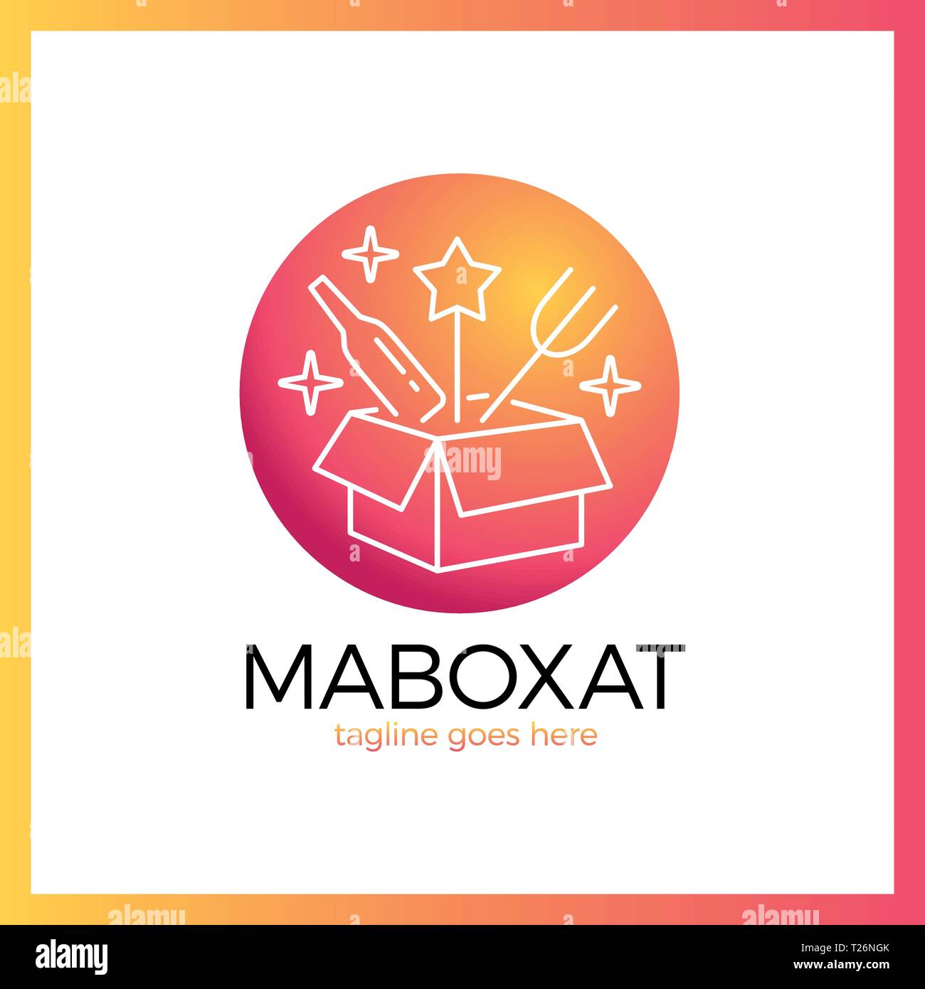 Magic Food Box Logo. Line surprise eat logotype Stock Vector Image ...