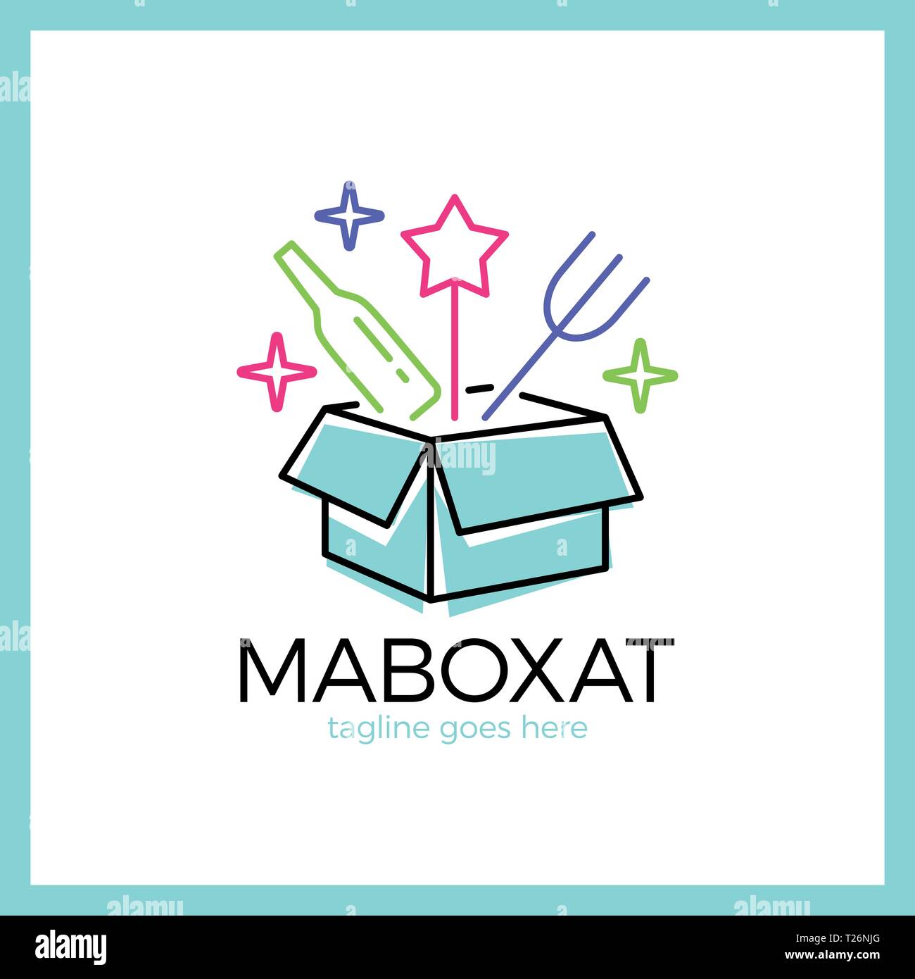 Magic Food Box Logo. Line surprise eat logotype Stock Vector Image ...