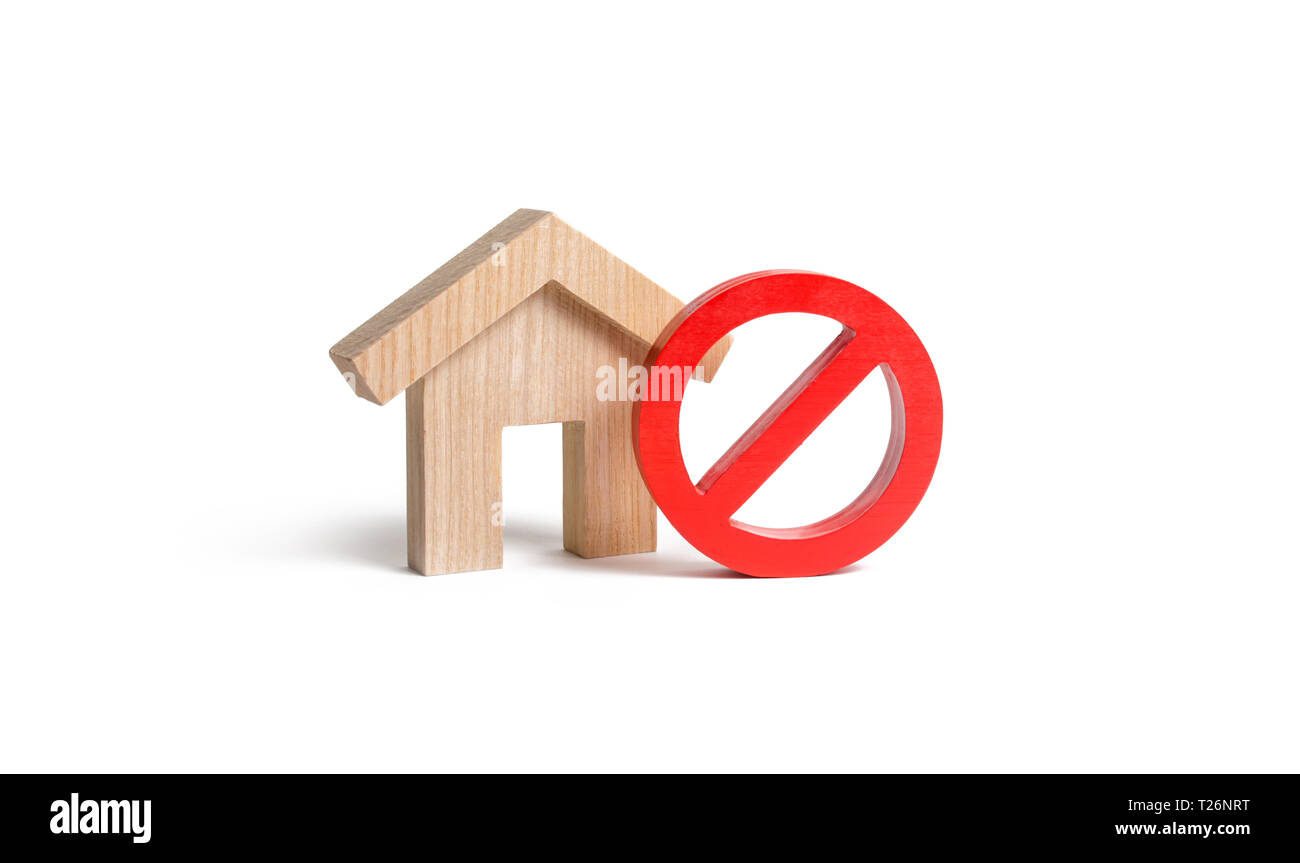 No Sign and the wooden house on an isolated background. Unavailability ...