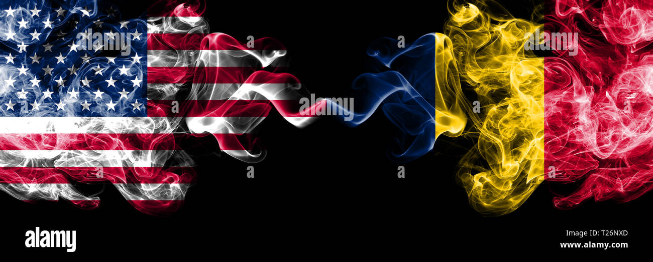 United States of America vs Chad, Chadian smoky mystic flags placed ...