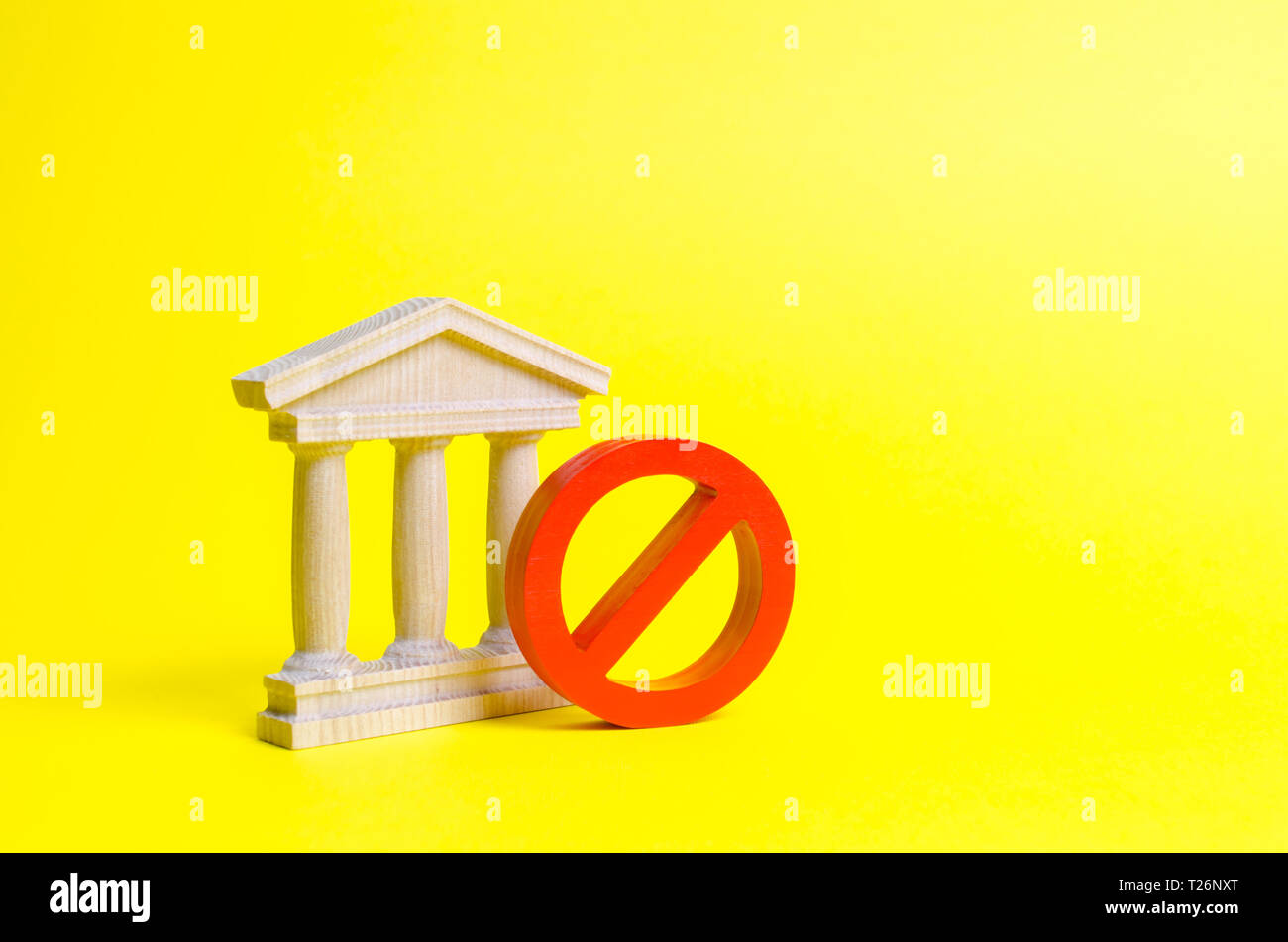 Government building or bank and symbol NO on an yellow background. The ...