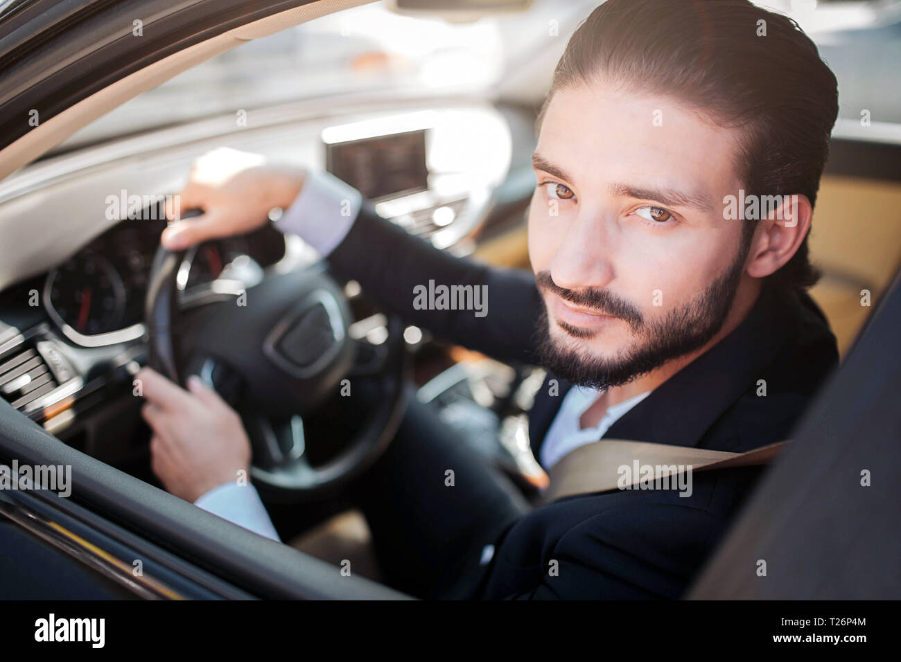 Bearded guy looks camera smiles hi-res stock photography and images - Alamy
