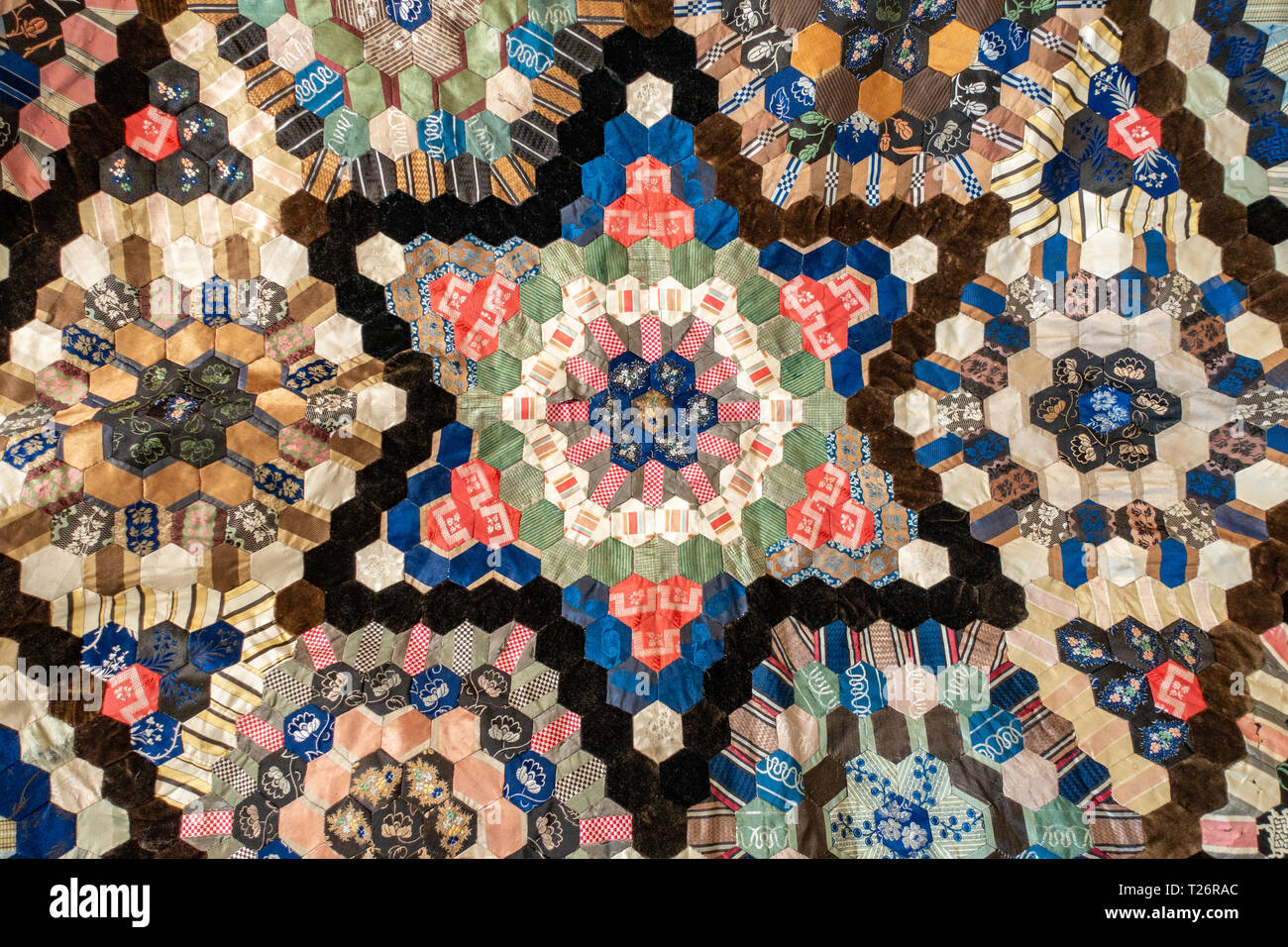 closeup of a Hexagonal 1970’s brightly coloured Quilted wall hanging ...