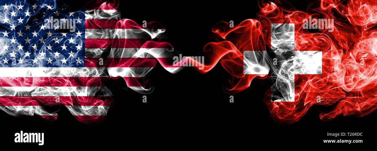 United States of America vs Switzerland, Swiss smoky mystic flags ...