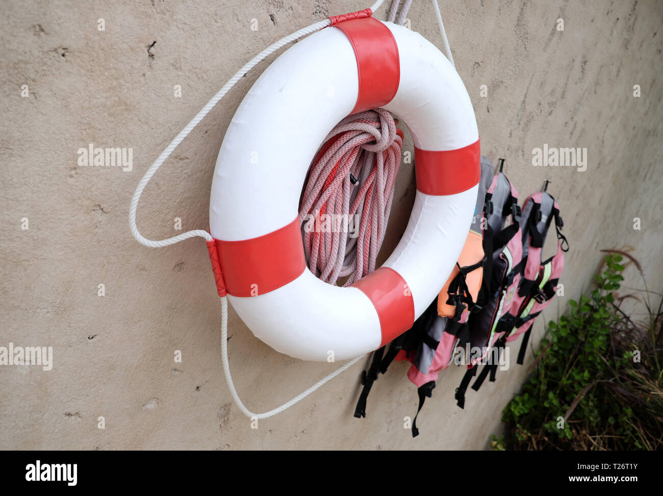 lifebuoy, All Water rescue emergency equipment. Safety background Stock ...