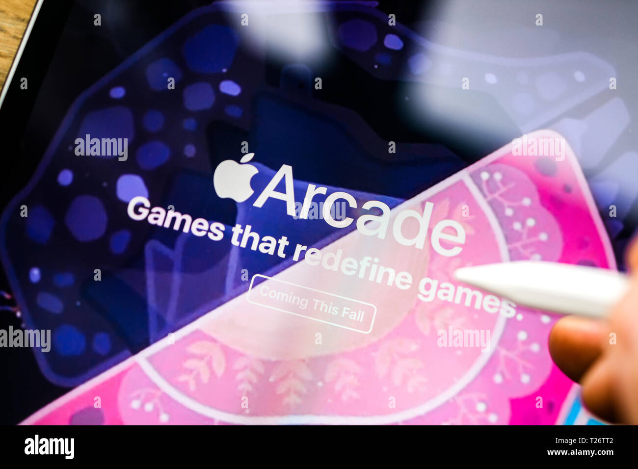 Paris, France - Mar 27, 2019: Apple Arcade logotype seen on modern Ipad ...