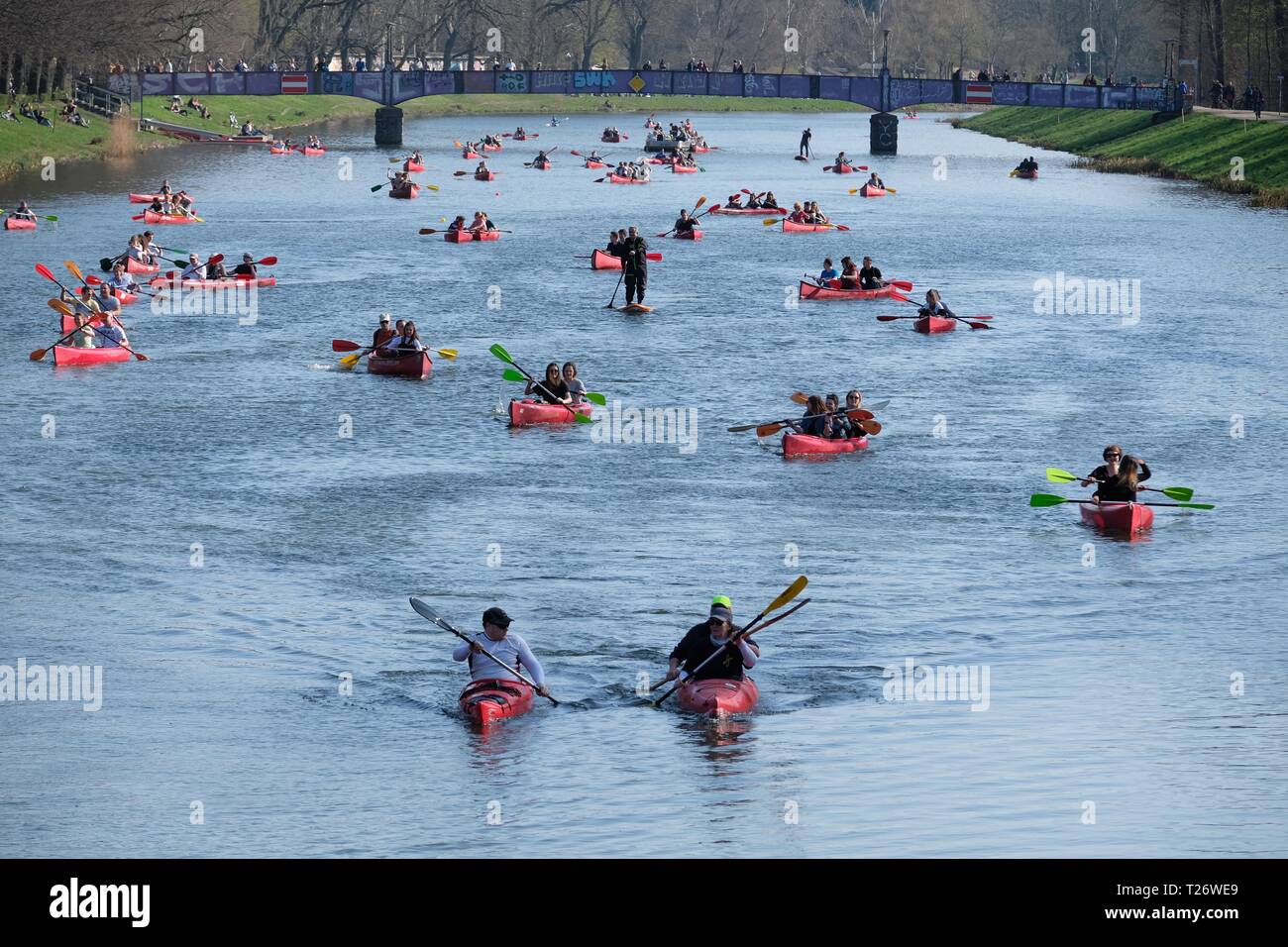 Leipzig, Germany. 30th Mar, 2019. Boats sail on the Elster Flood Bed in ...