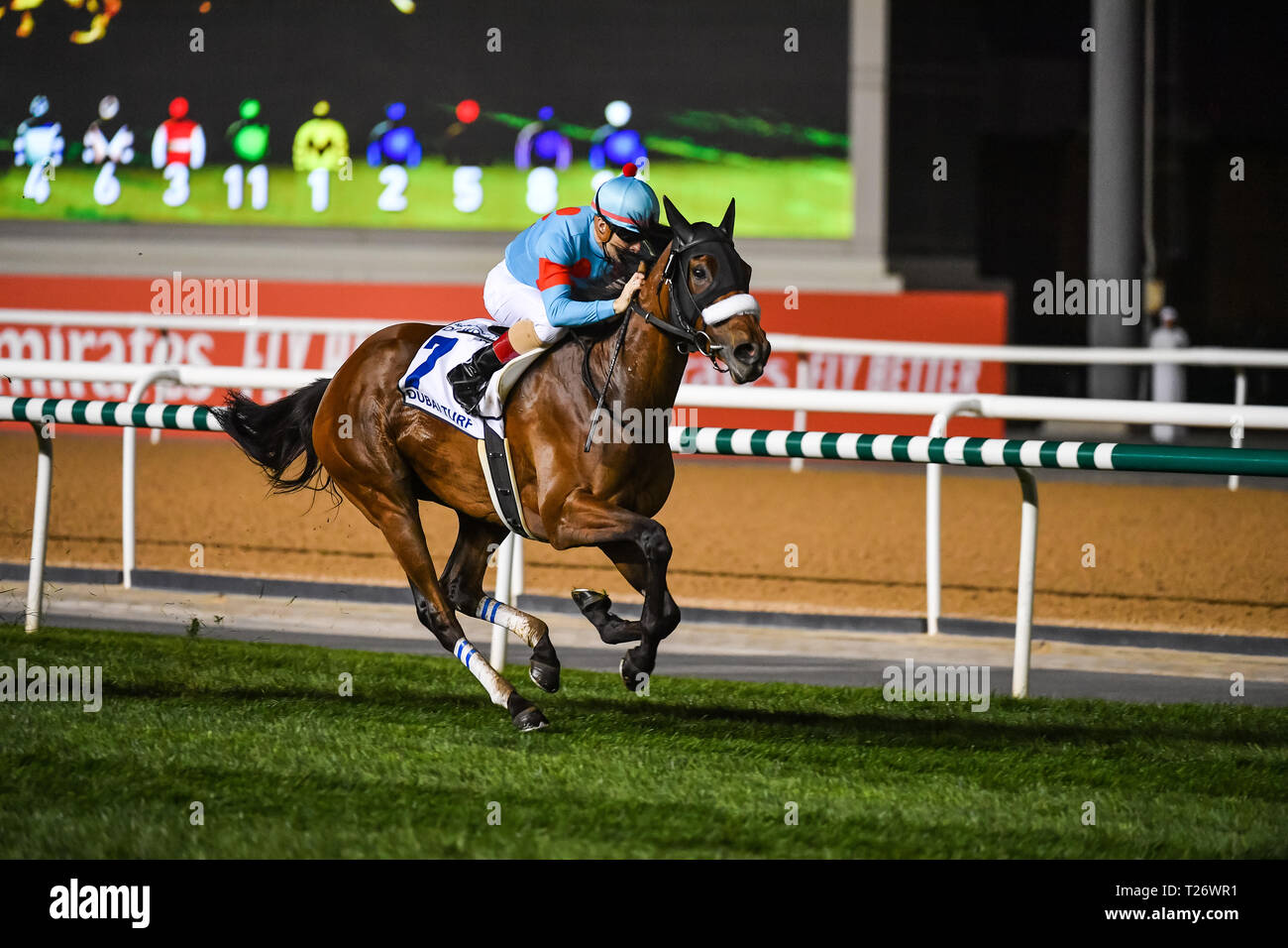 Dubai, UAE. 30th March 2019. Almond Eye ridden by Christophe Lemaire ...