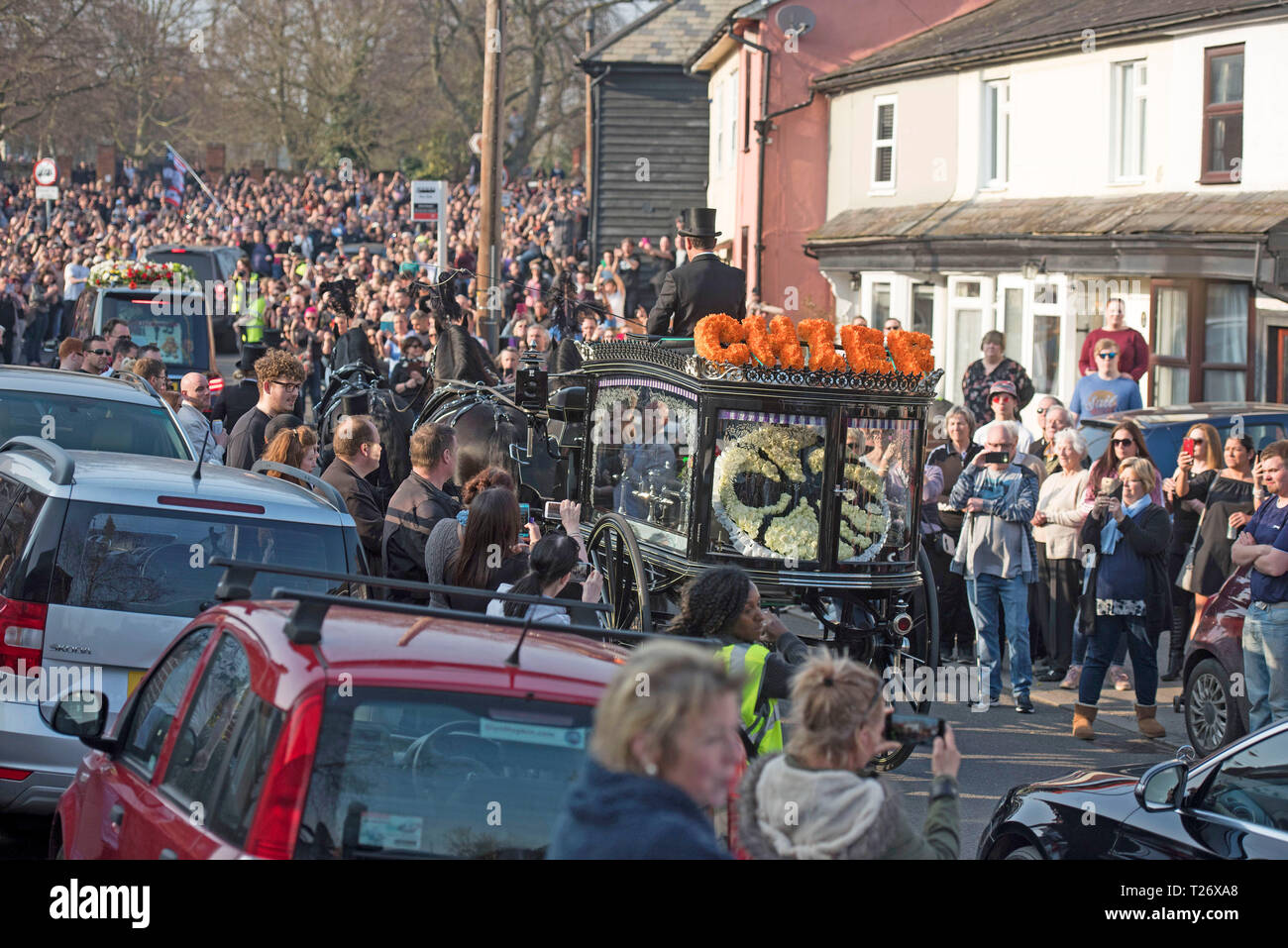 Essex, UK. 30th March 2019. The funeral of Prodigy singer Keith Flint ...