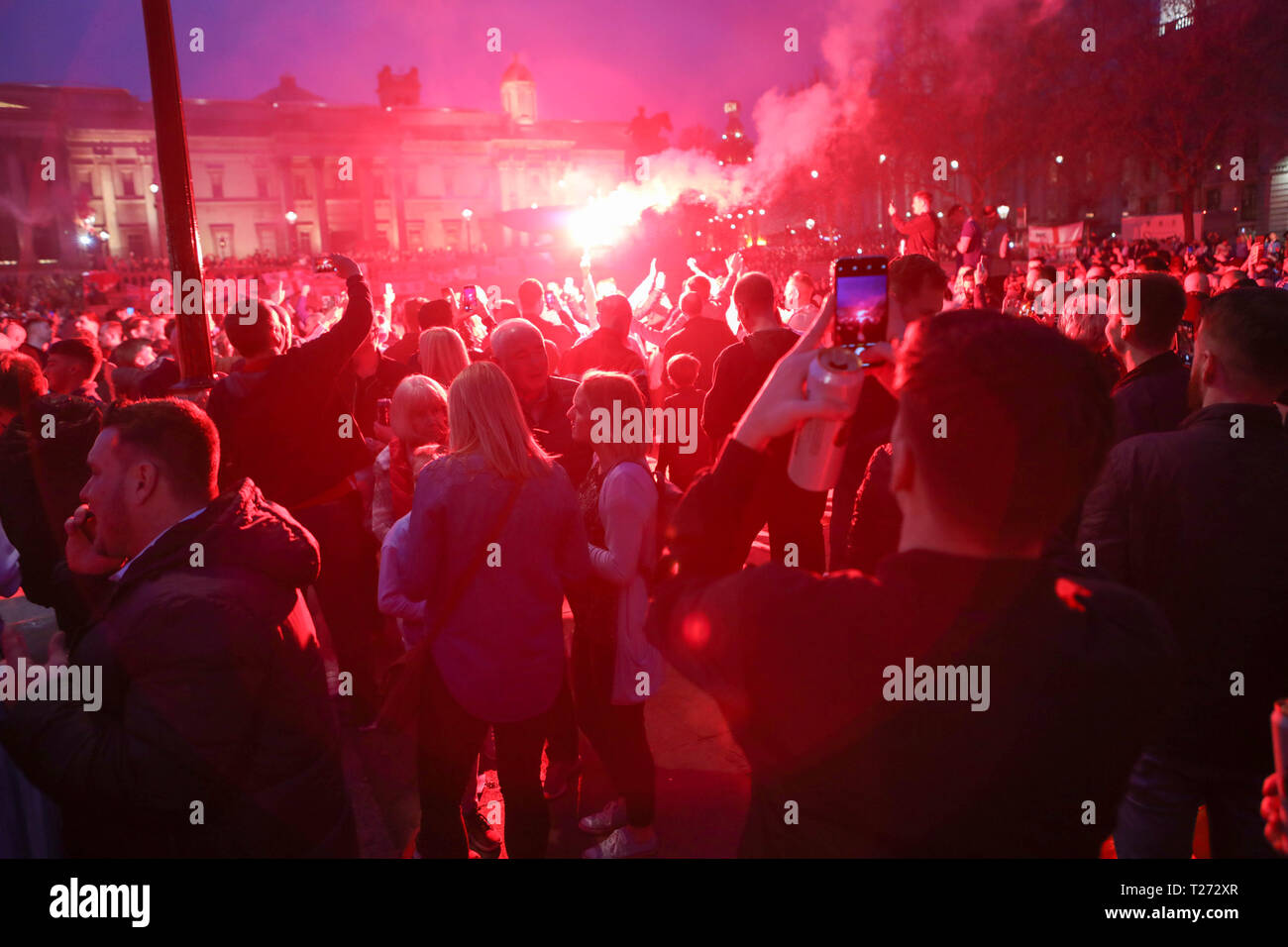 London, UK. 30th March, 2019. A dense crowd of Sunderland supporters ...